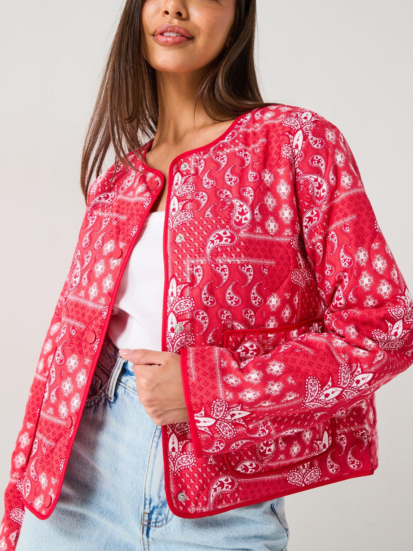 Only Printed Quilted Button Down Jacket - Red | Very