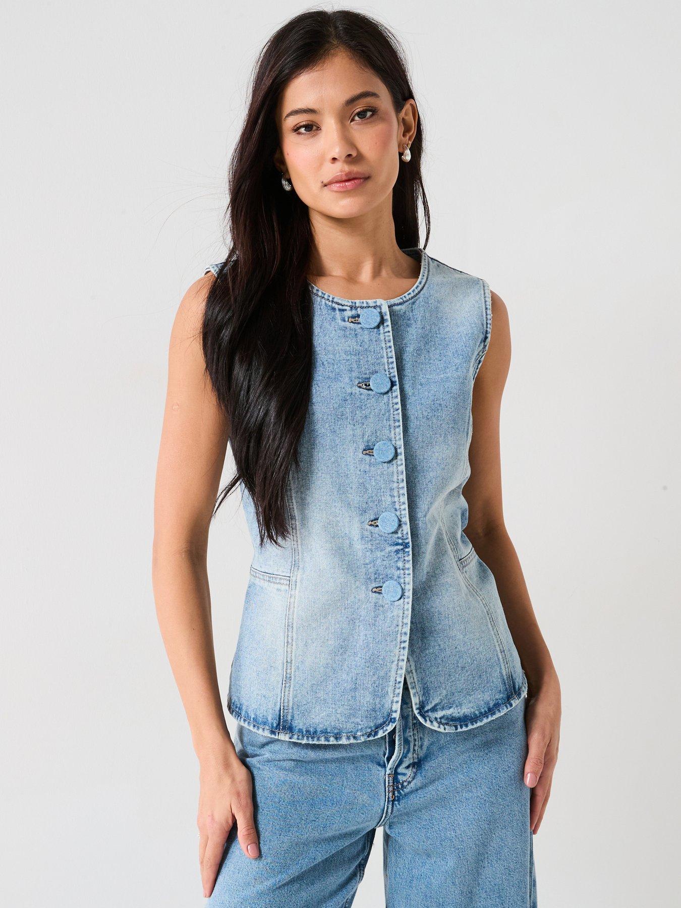 Vero Moda Denim Sleeveless Waistcoat - Blue | Very