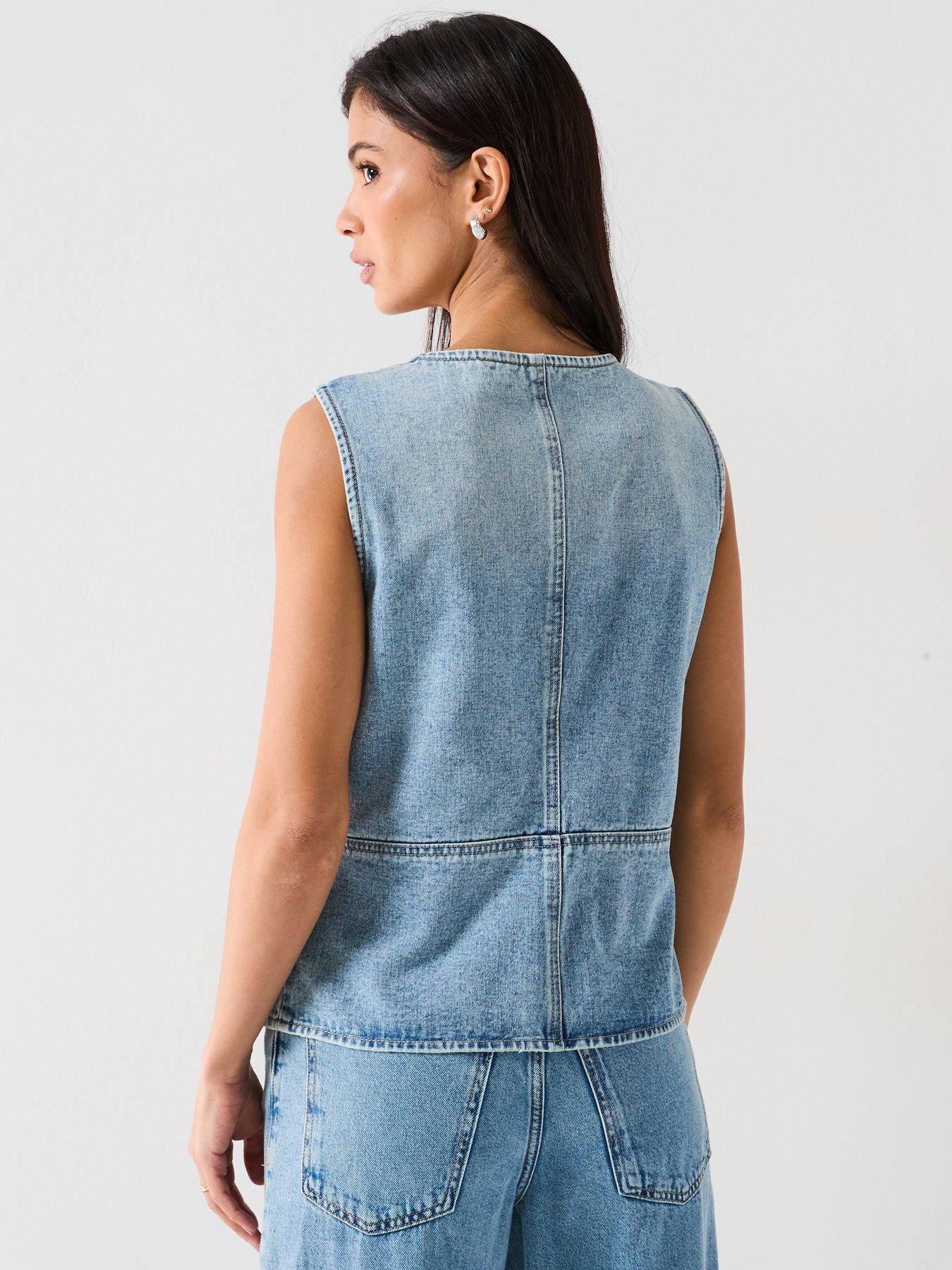Vero Moda Denim Sleeveless Waistcoat - Blue | Very