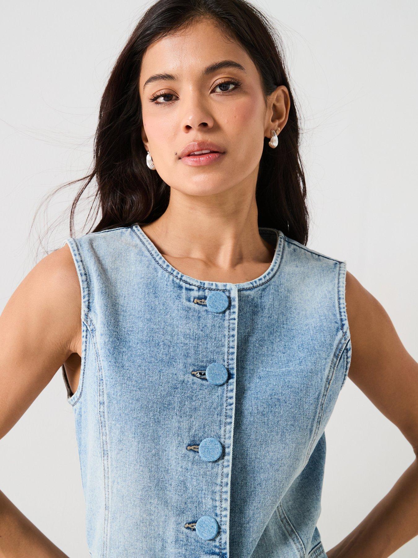 Vero Moda Denim Sleeveless Waistcoat - Blue | Very