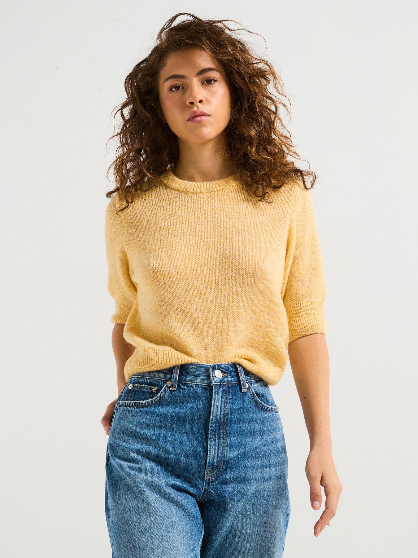 Only Kristy Short Sleeve O-Neck Knitted Top - Yellow | Very