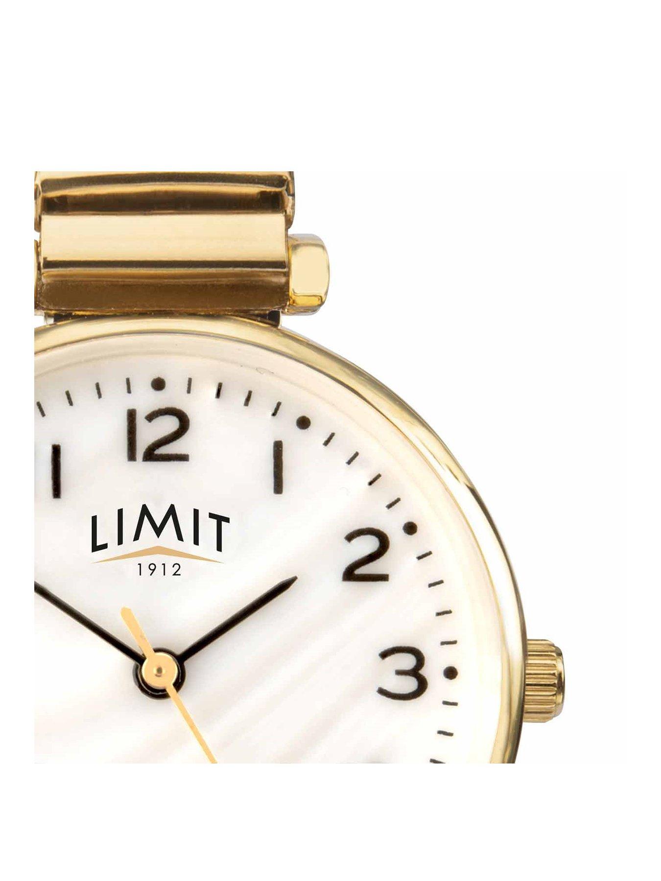 Limit Womens Classic Gold Stainless Steel Expanding Bracelet with White ...