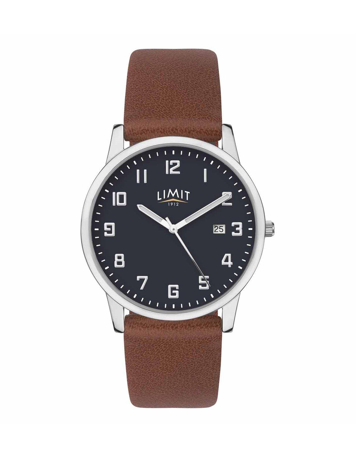 Limit Mens Modern Tan Polyurethane Strap with Blue Dial Analogue Watch | Very