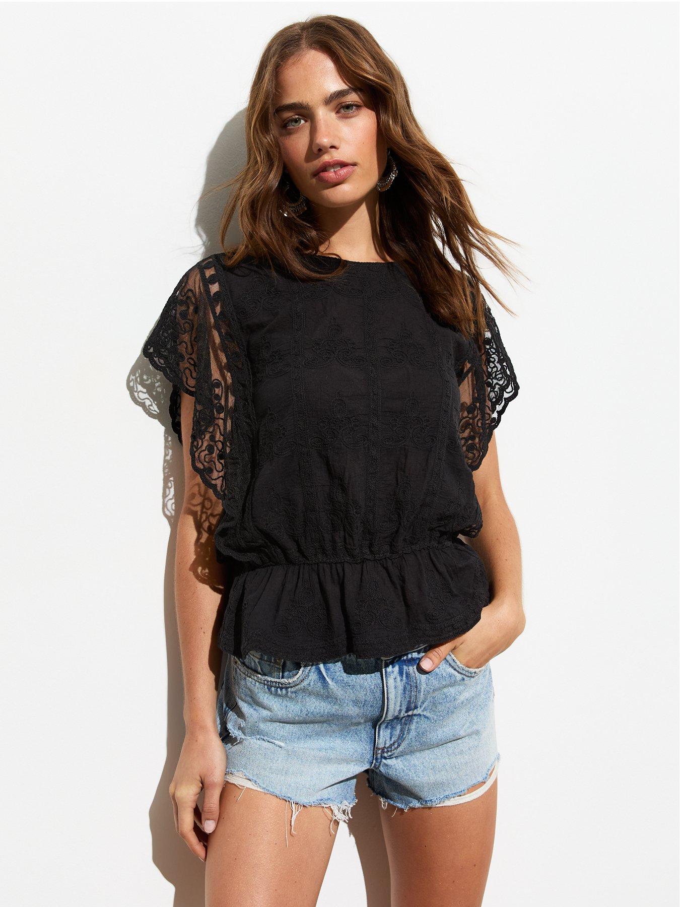 New Look Embroidered Wide Sleeve Top - Black | Very