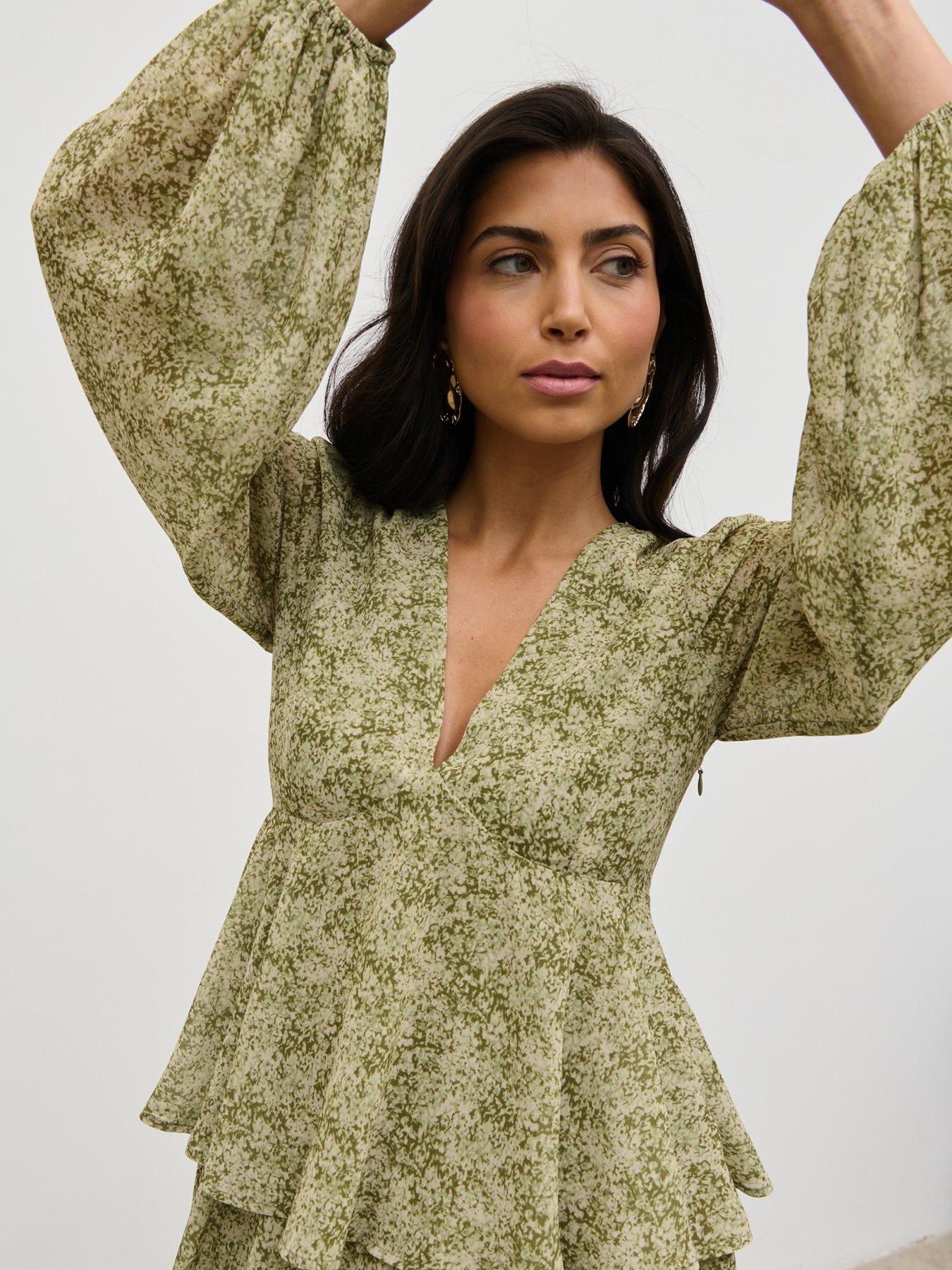 Pretty Lavish Ashton Ruffle Midaxi Dress - Green | Very