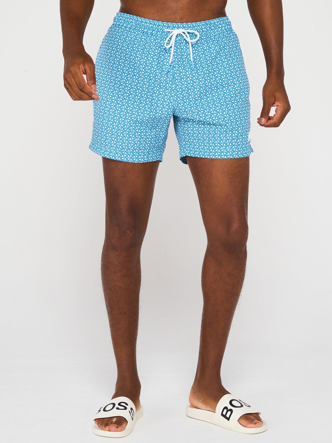 BOSS Vibe Allover Print Swim Shorts - Light Blue | Very