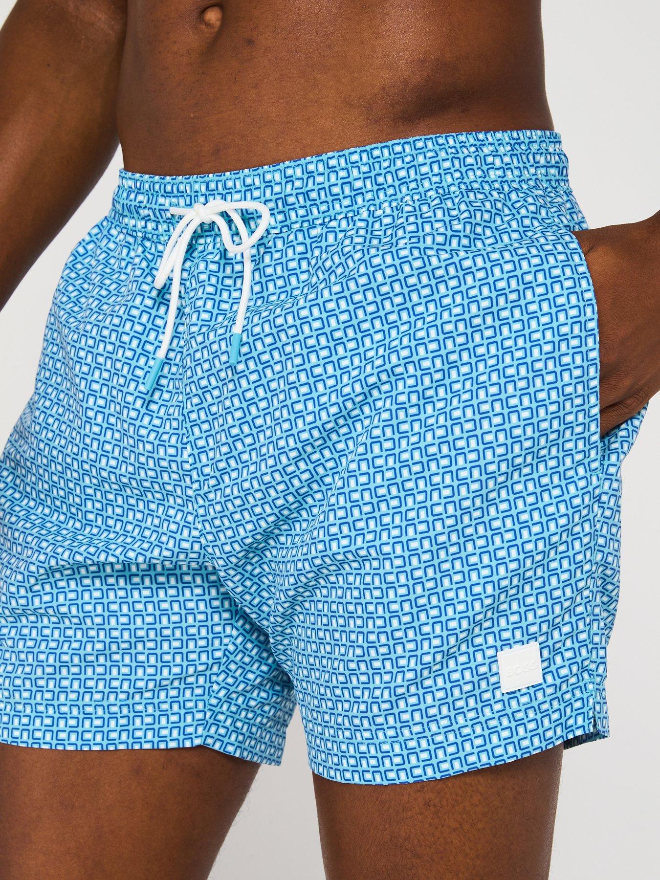BOSS Vibe Allover Print Swim Shorts - Light Blue | Very