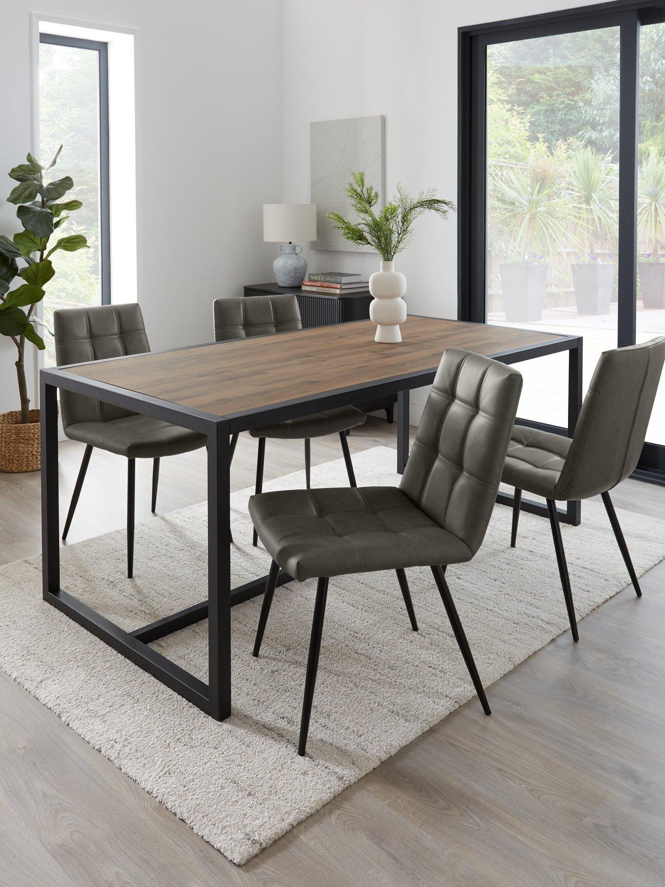 Very Home Harlem 180 cm Mid Oak Dining Table + 4 Grey Harlem Chairs - FSC® Certified | Very