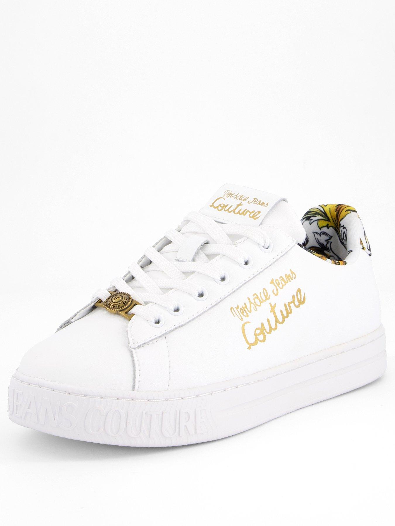 Versace Jeans Couture Baroque Trim Logo Sneakers - White/Gold | Very