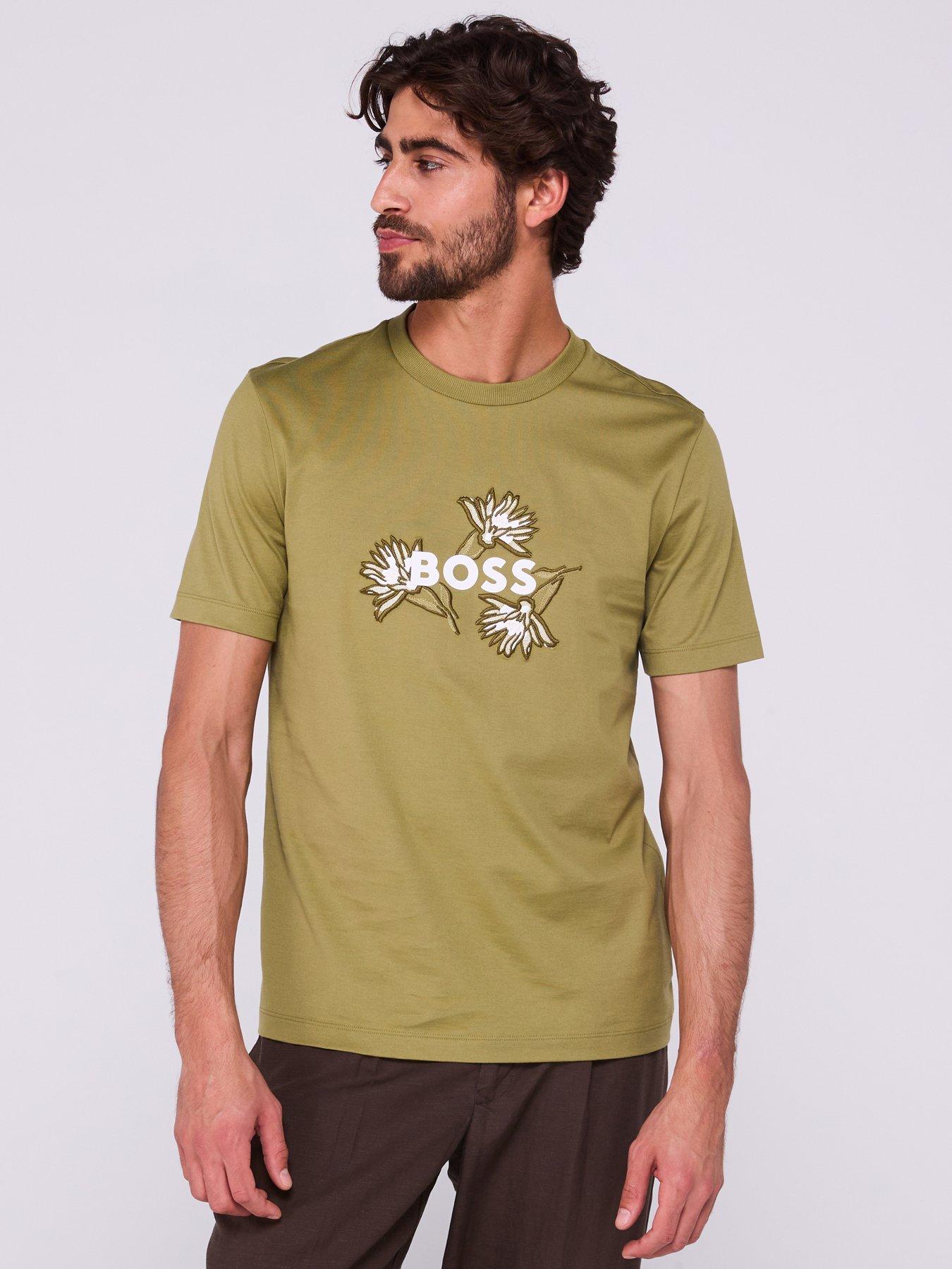 BOSS C-Thompson 121 Embroidered Floral Regular Fit T-Shirt - Medium Green | Very