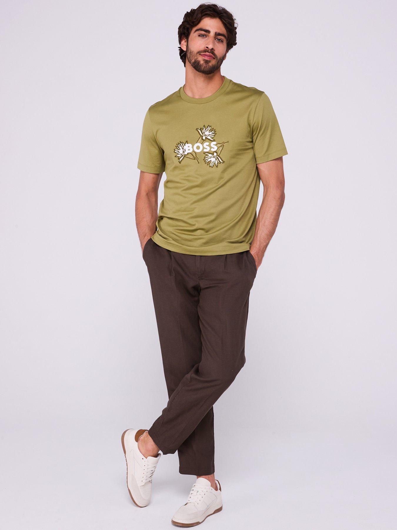 BOSS C-Thompson 121 Embroidered Floral Regular Fit T-Shirt - Medium Green | Very