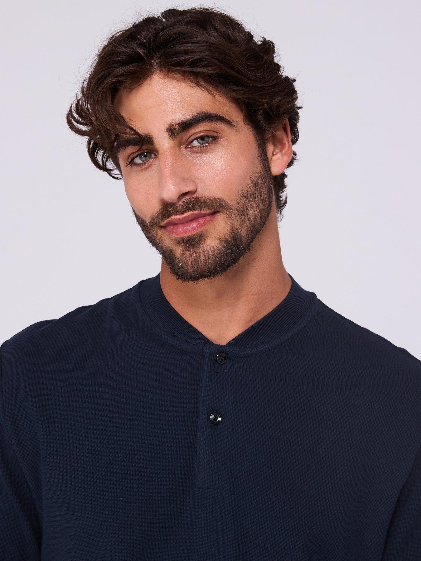 BOSS H-Pratt 120 Regular Fit Collarless Polo Shirt - Navy | Very
