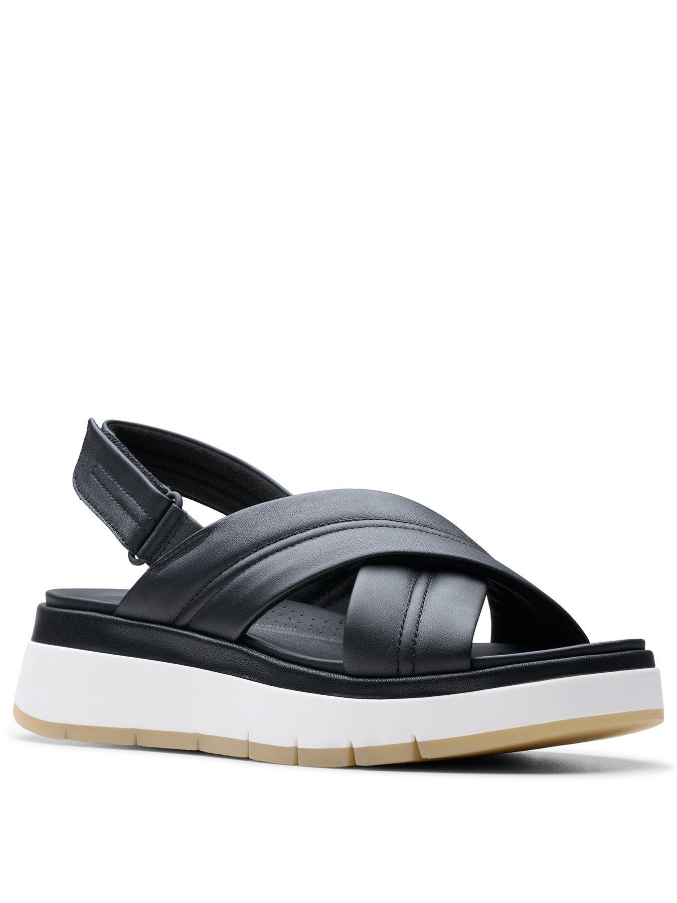 Clarks Tuscan Cross Platform Style Leather Sandal - Black | Very