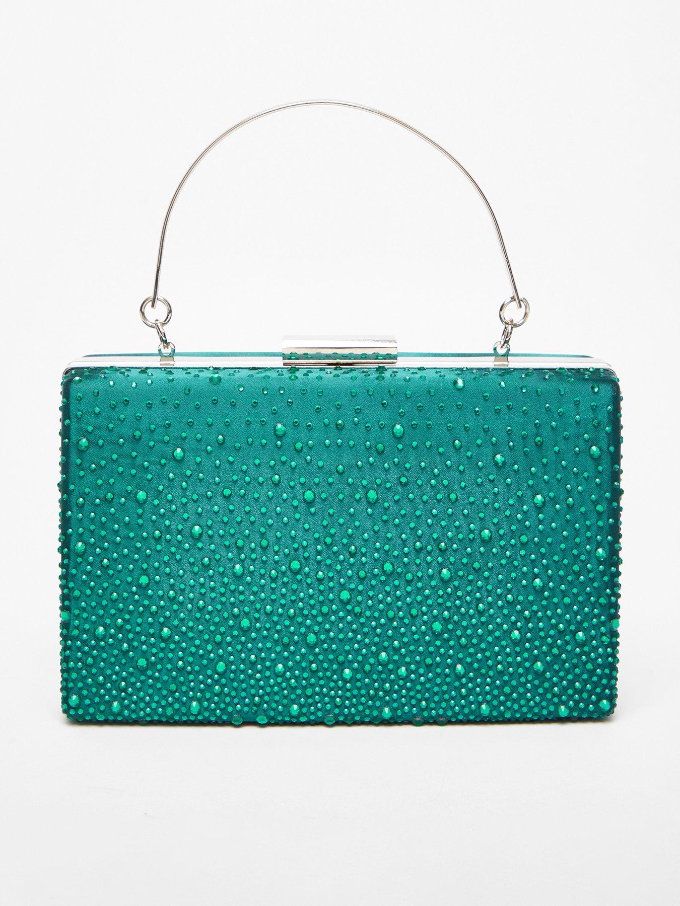 Quiz Green Scattered Diamante Box Bag | Very