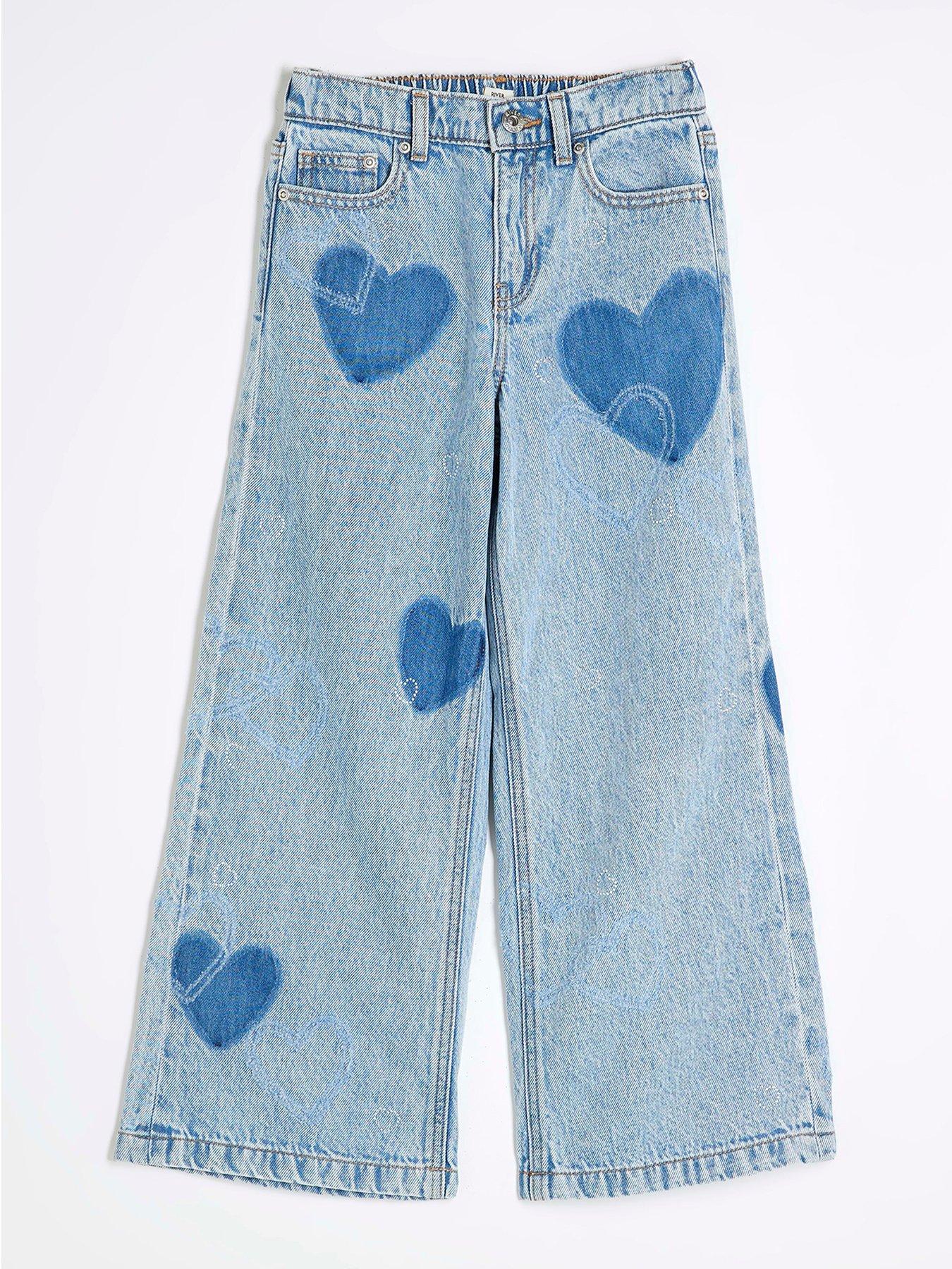 River Island Girls Heart Wide Leg Jeans - Midi - Blue | Very