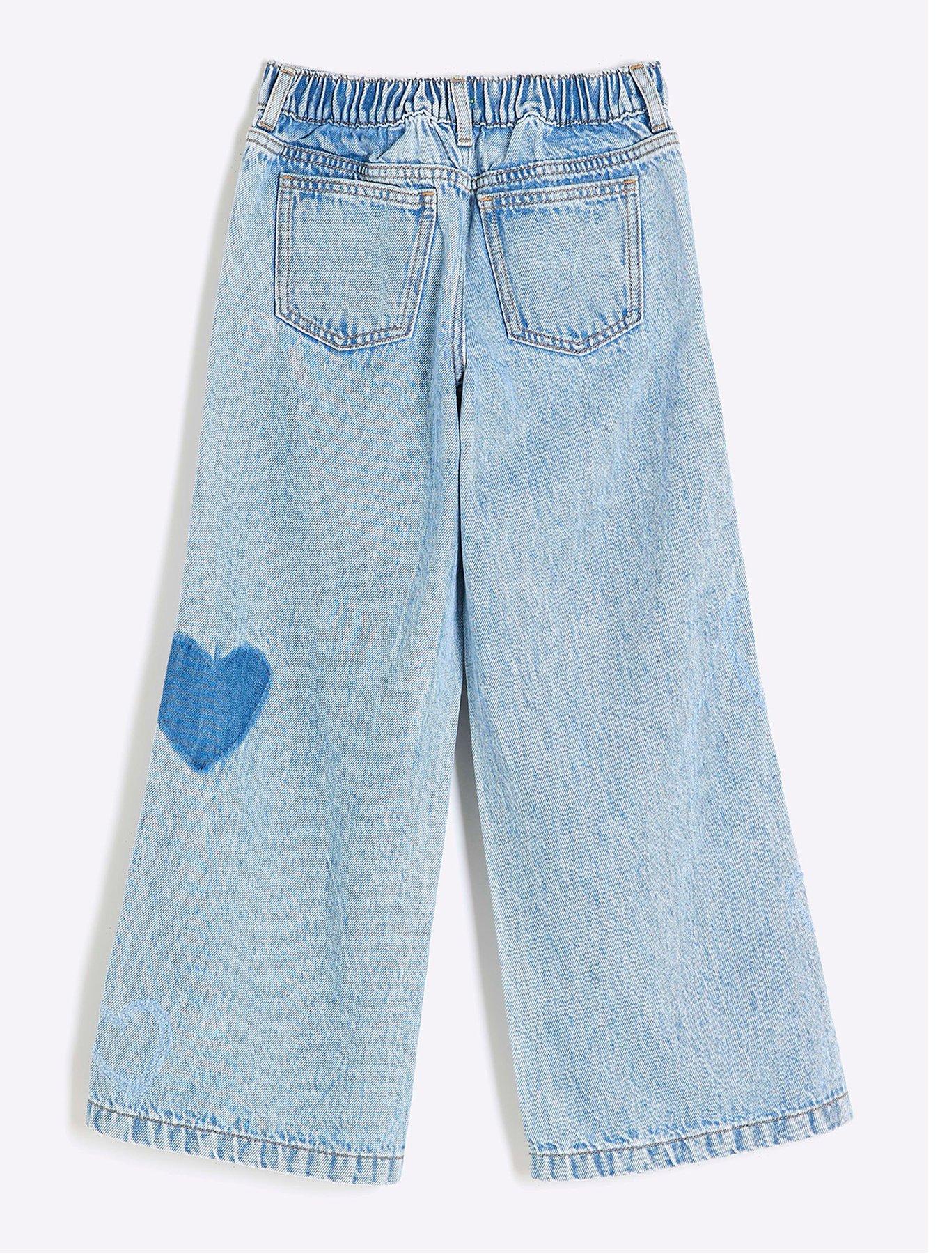 River Island Girls Heart Wide Leg Jeans - Midi - Blue | Very
