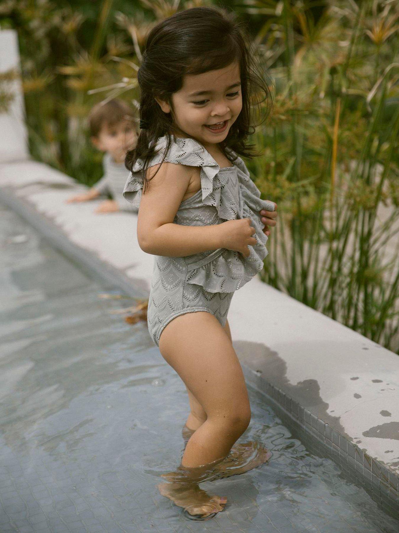 Lil Atelier Mini Girls Frill Swimsuit - Forest Fog | Very
