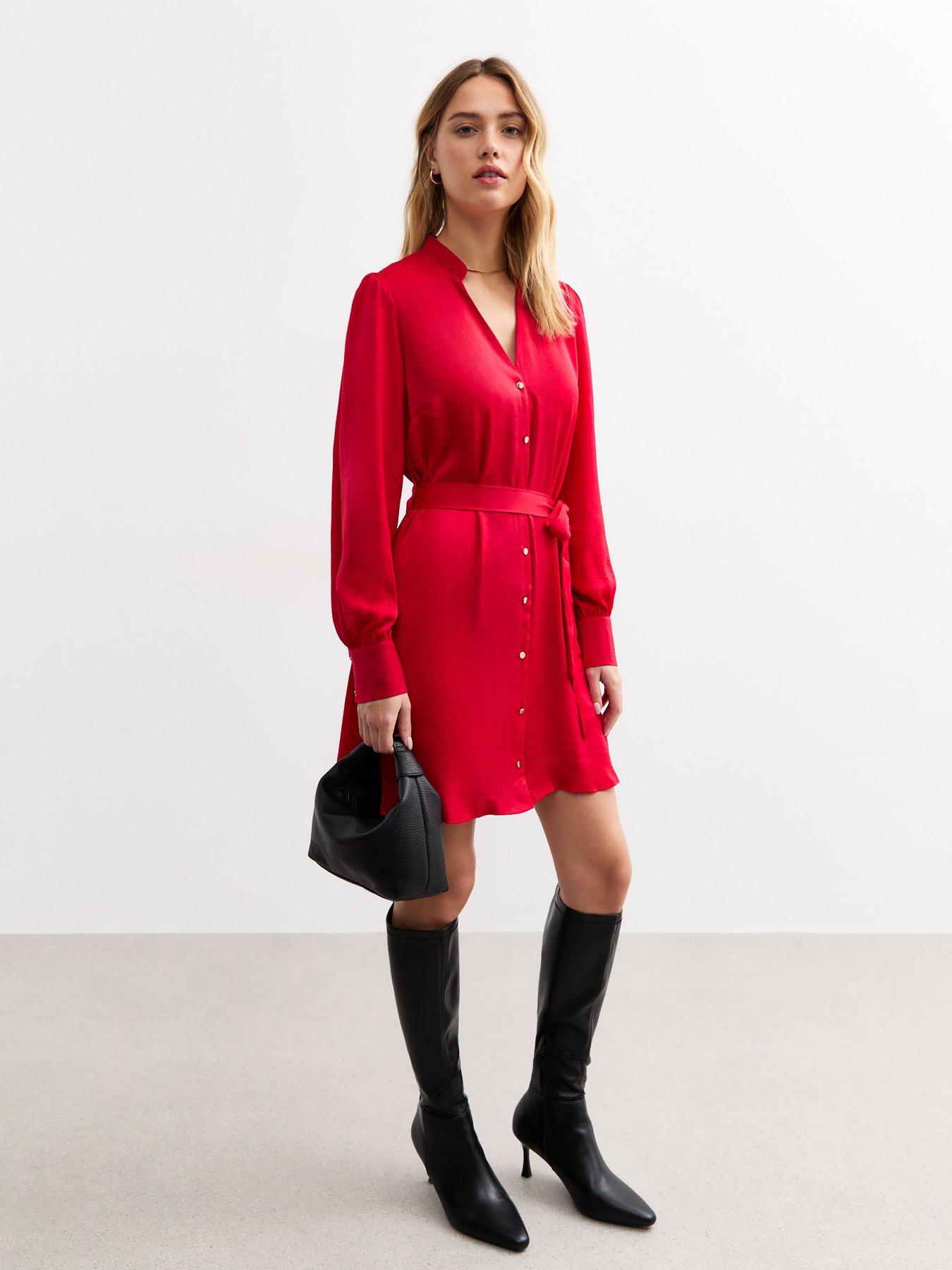 New Look Red V-neck Satin Mini Dress | Very