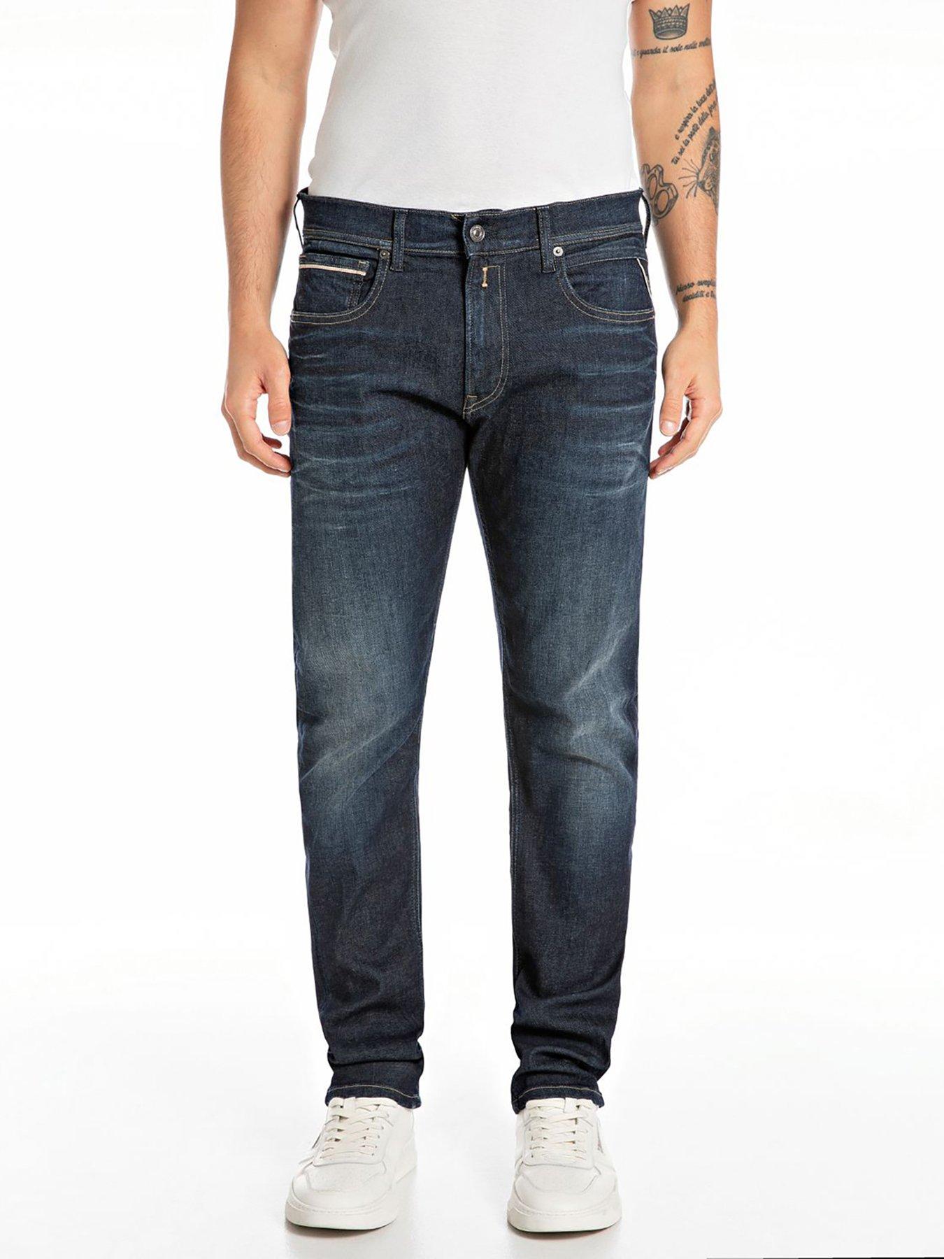 Replay Grover Hyperflex Slim Straight Fit Jeans - Dark Blue | Very
