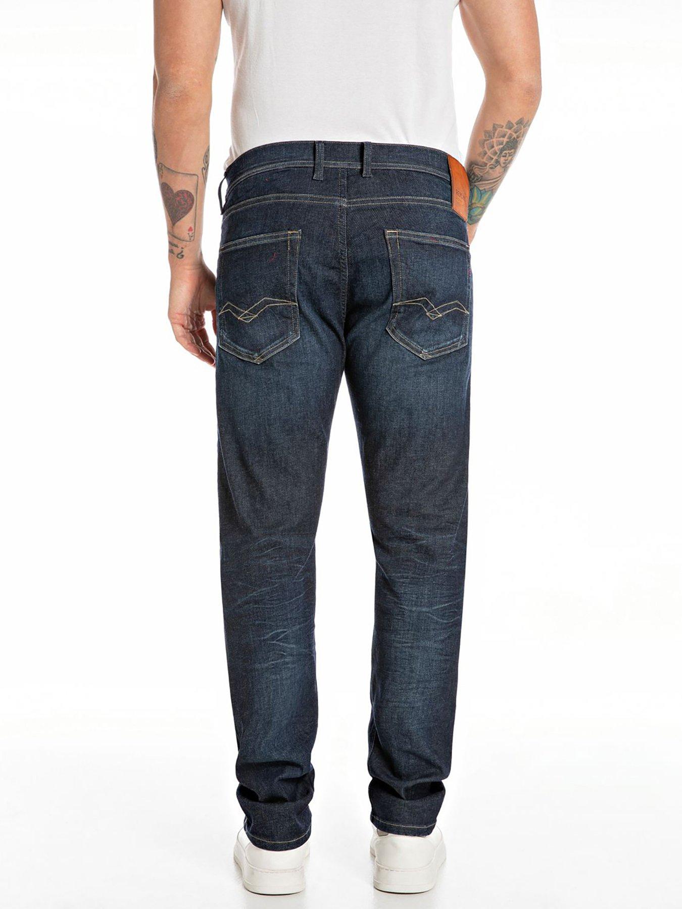 Replay Grover Hyperflex Slim Straight Fit Jeans - Dark Blue | Very
