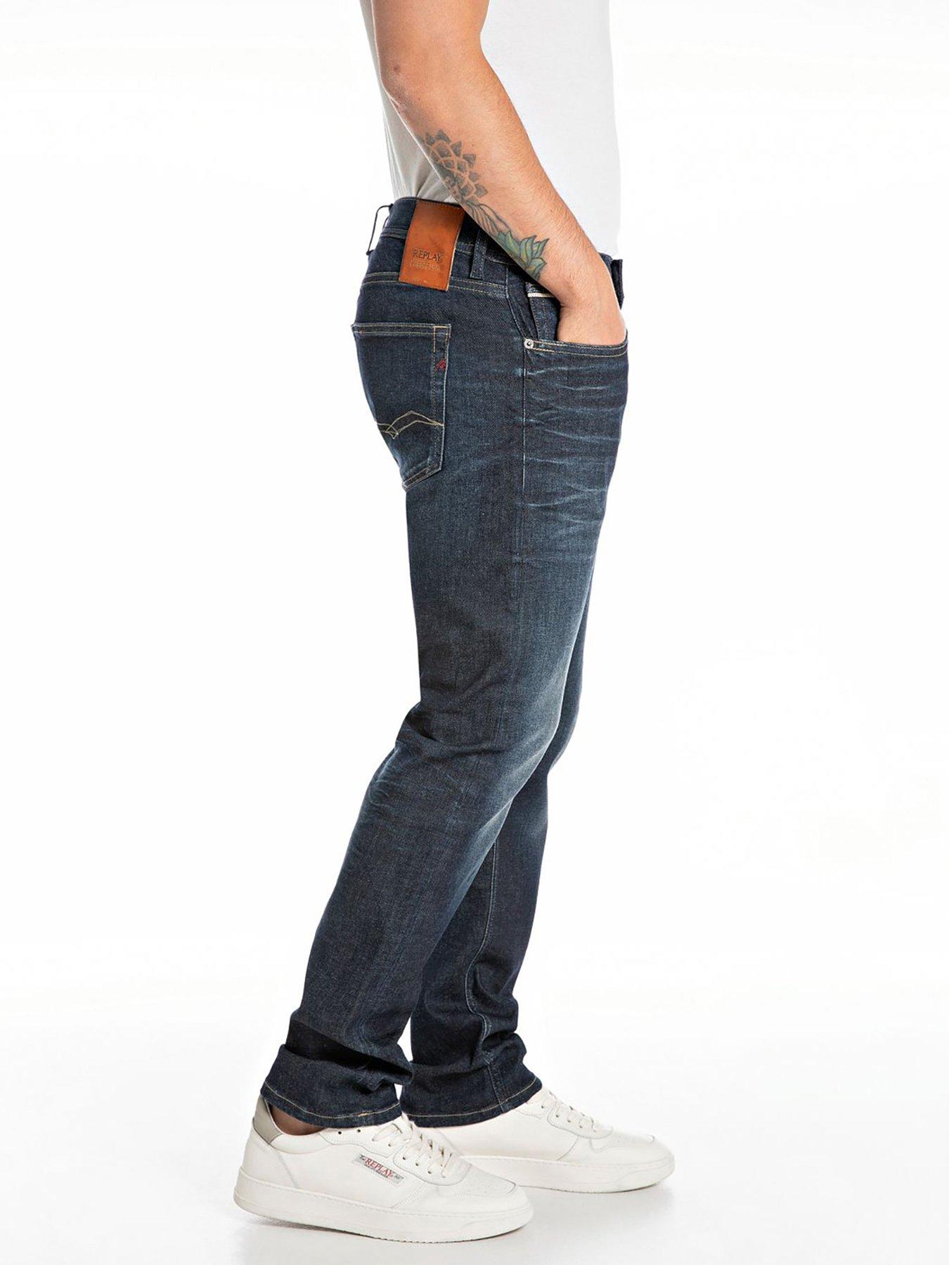 Replay Grover Hyperflex Slim Straight Fit Jeans - Dark Blue | Very