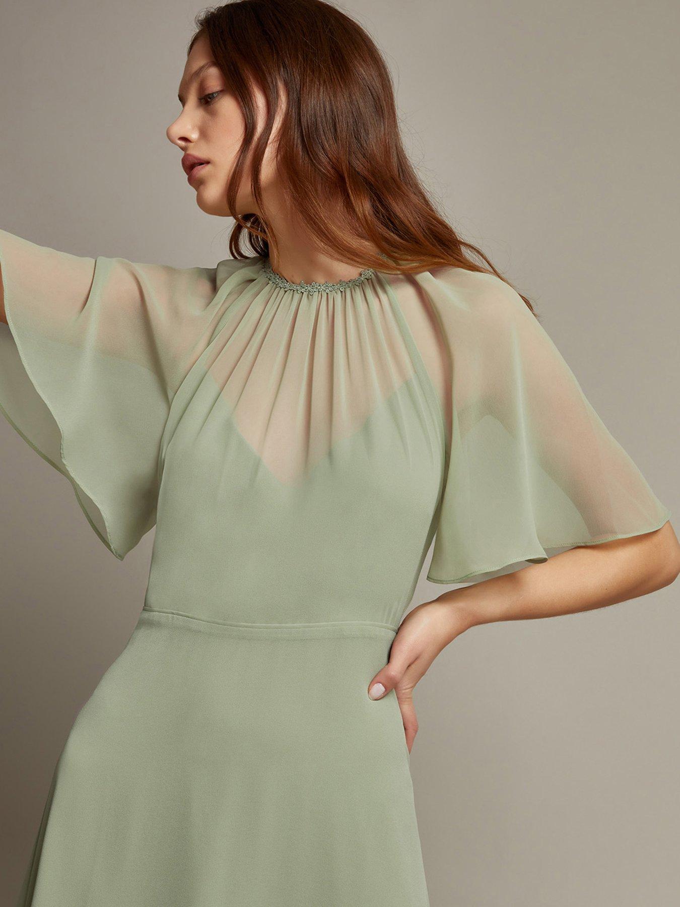 Monsoon Mona Angel Sleeve Dress Sage - Green | Very