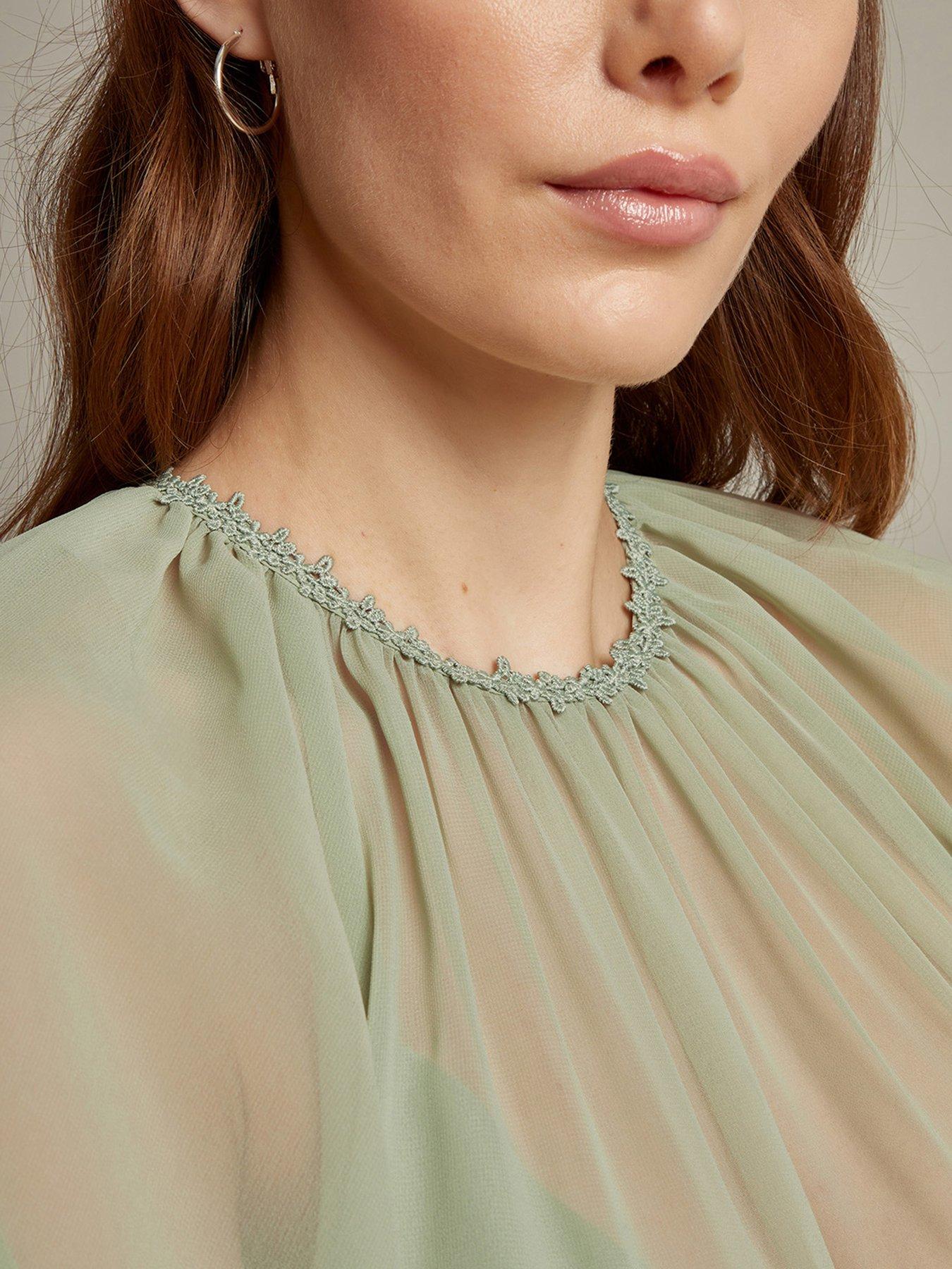 Monsoon Mona Angel Sleeve Dress Sage - Green | Very
