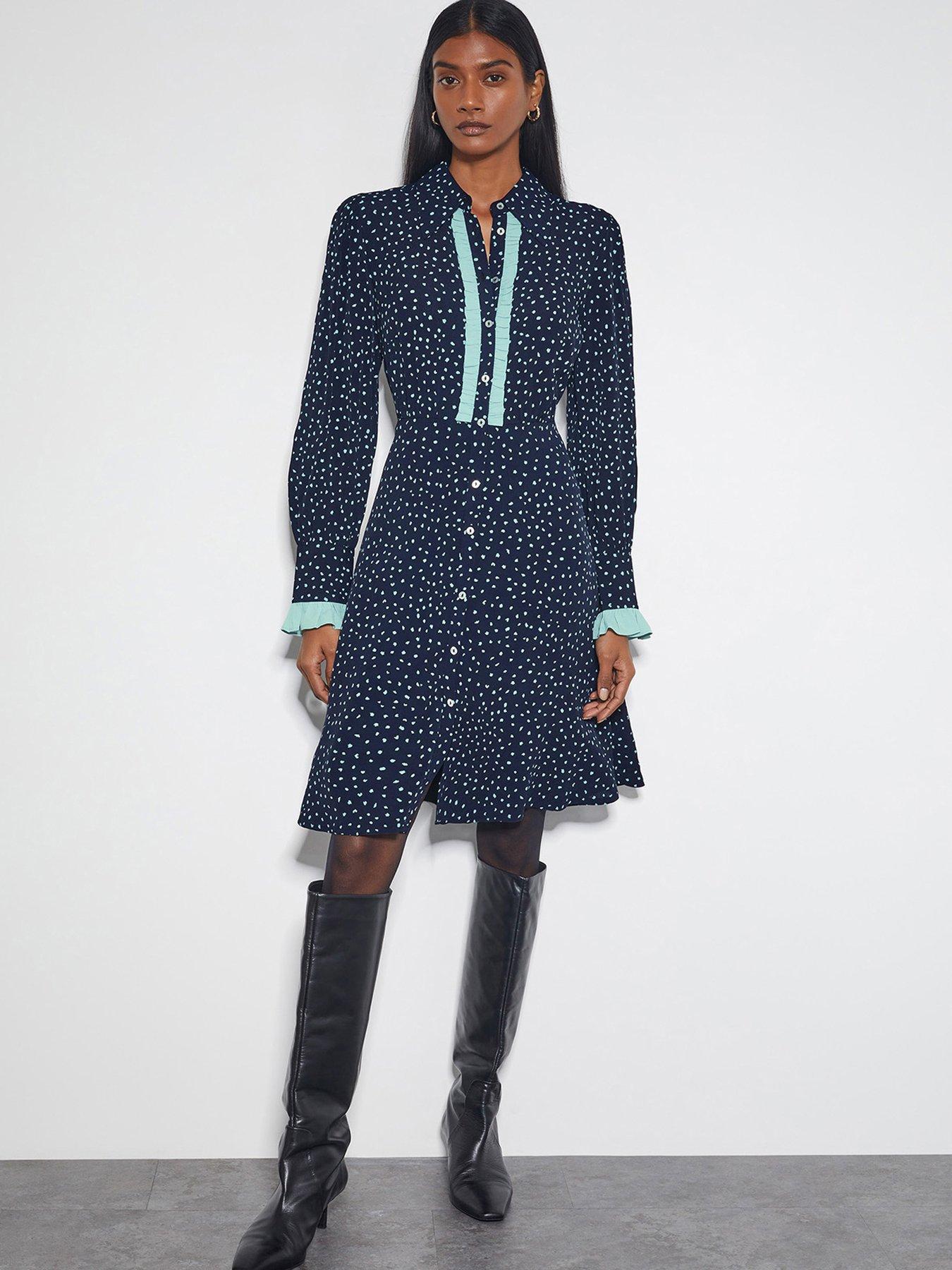 Monsoon Novie Print Dress - Navy | Very