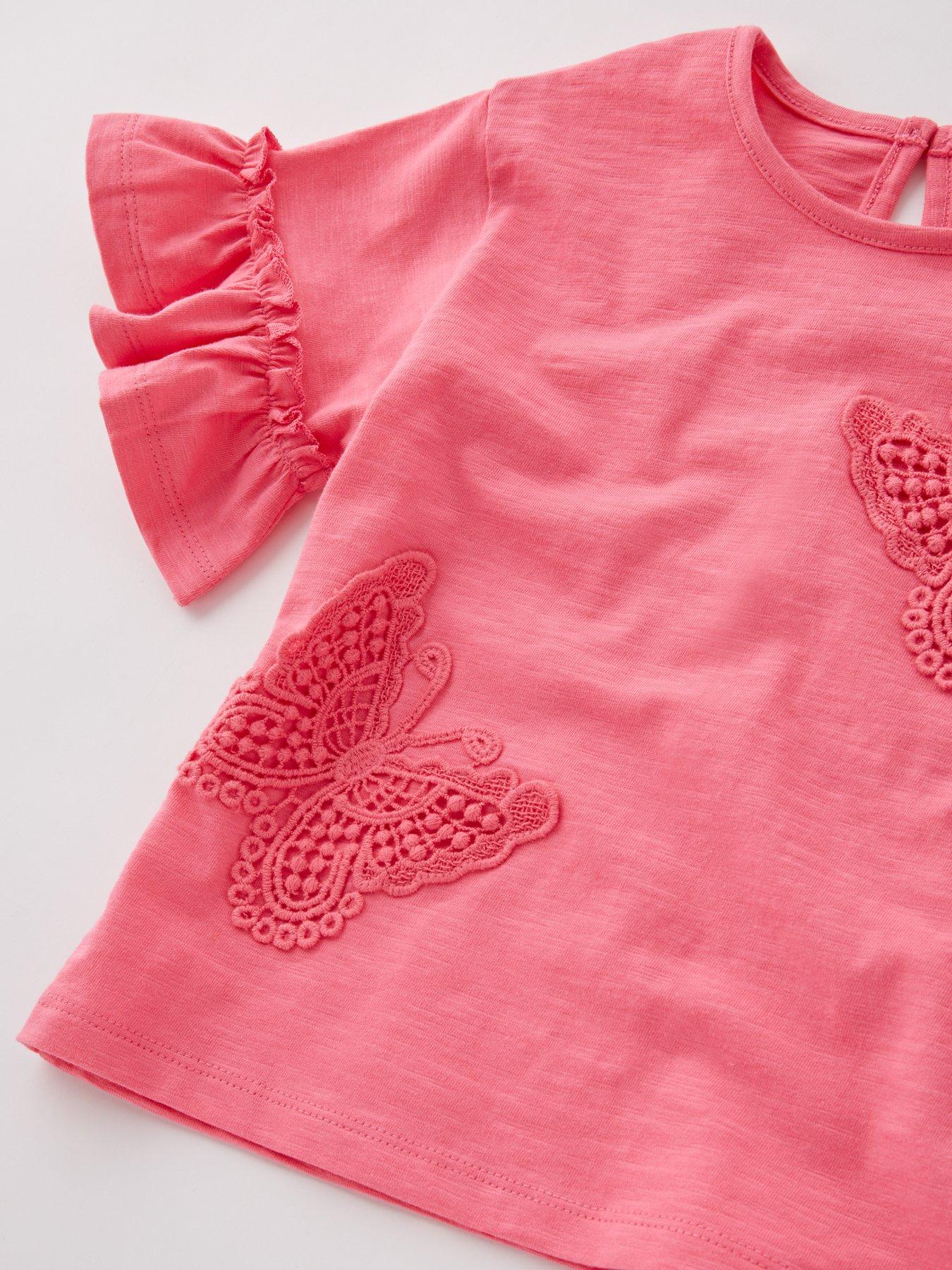 Mini V by Very Girls Crochet Butterfly Trim Frill T-Shirt And Short Set ...