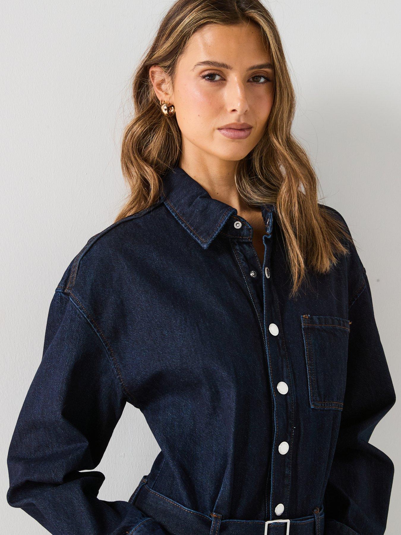 Mango Belted Denim Jumpsuit - Dark Blue | Very