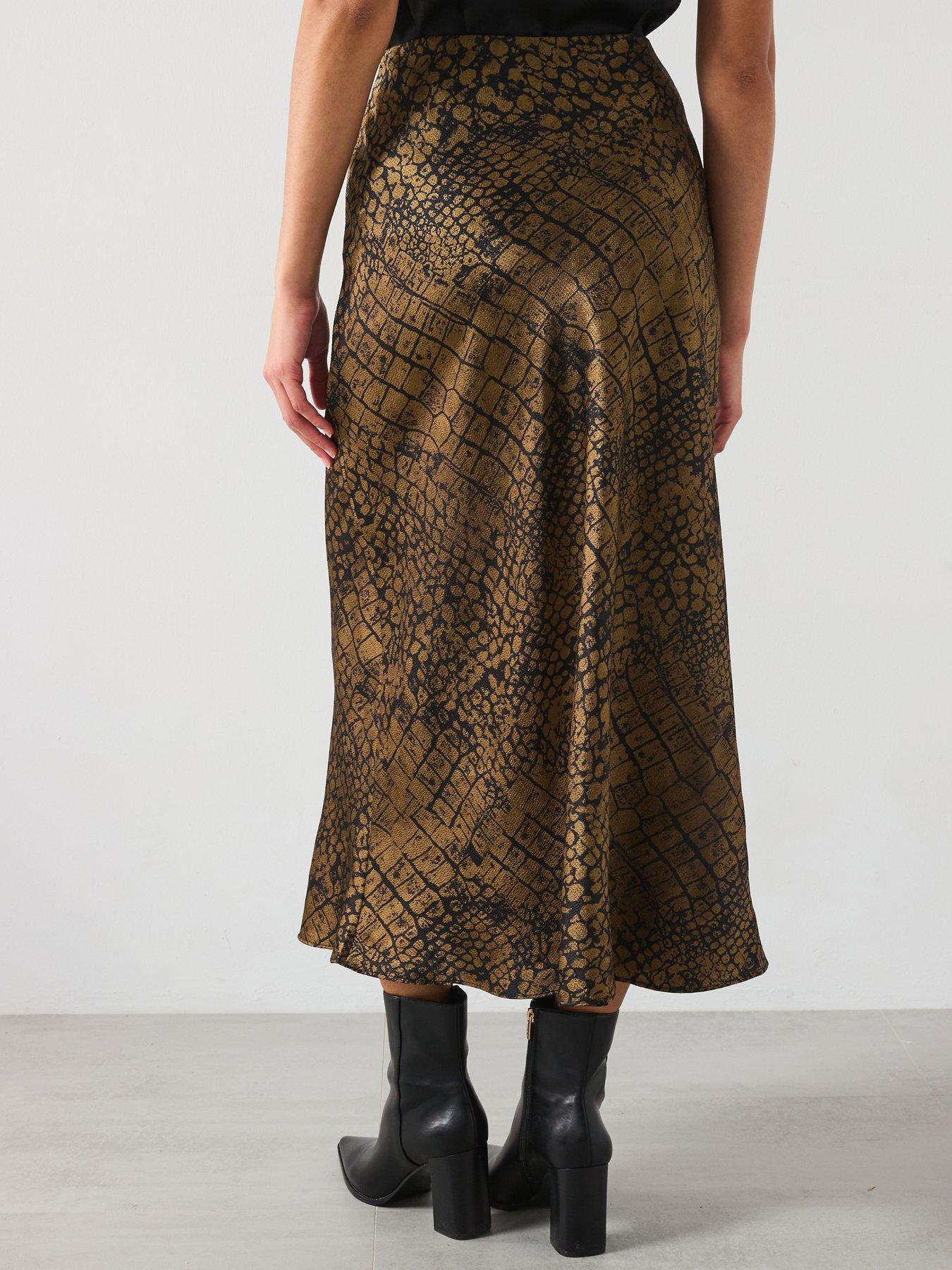 Mango Croc Print Satin Midi Skirt - Brown | Very