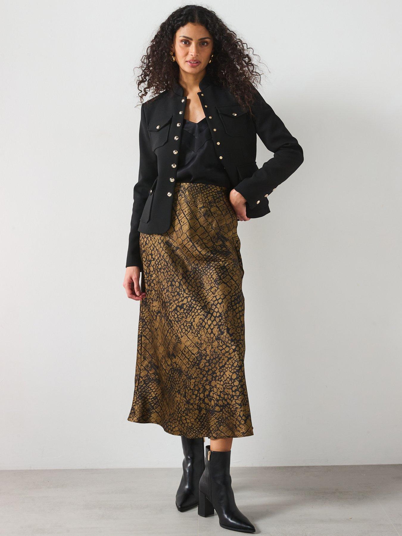 Mango Croc Print Satin Midi Skirt - Brown | Very
