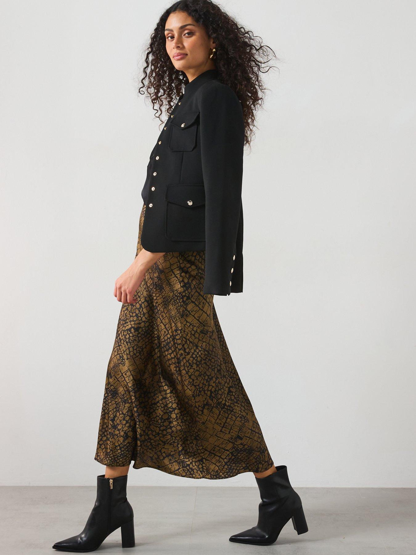 Mango Croc Print Satin Midi Skirt - Brown | Very