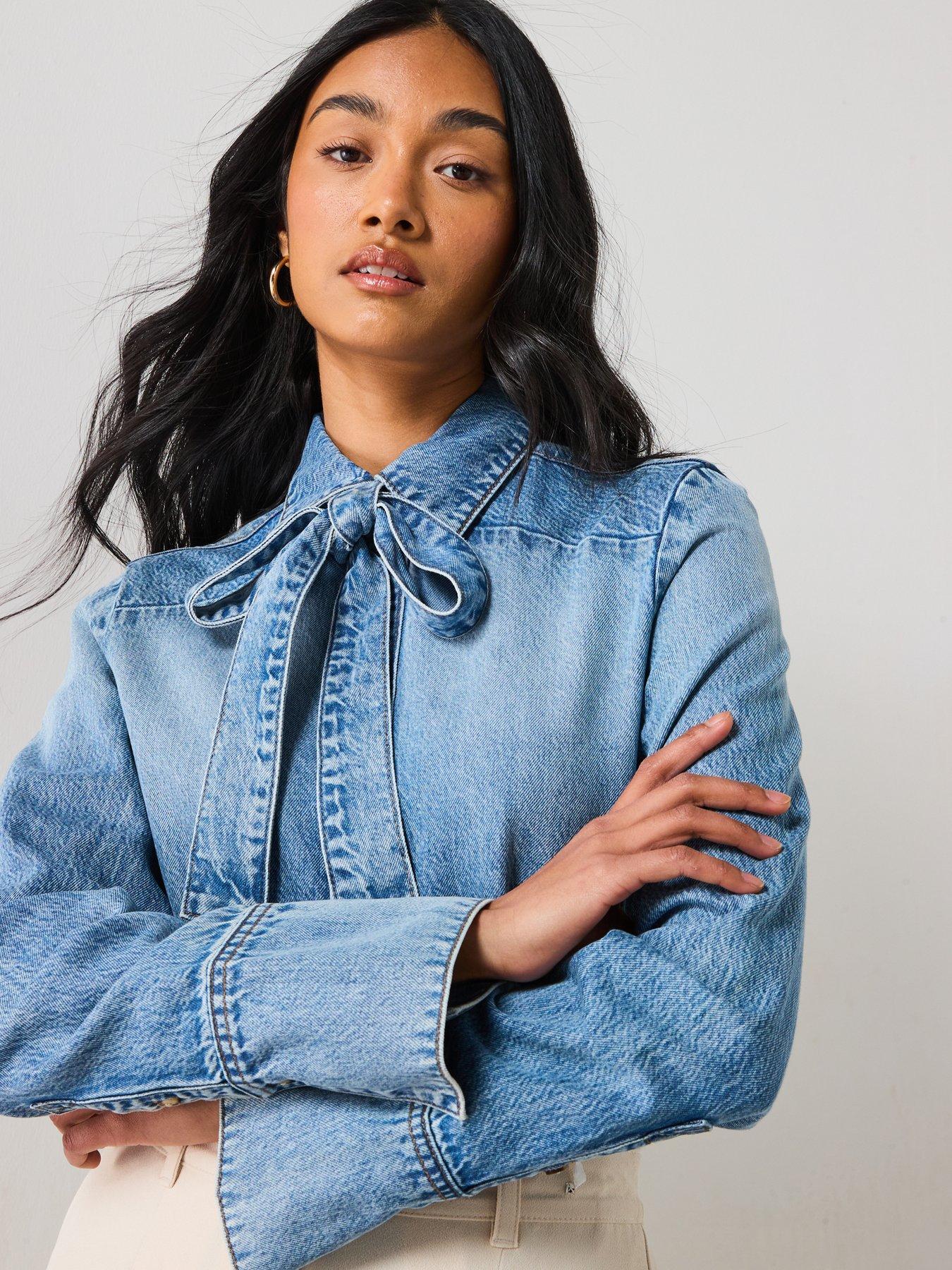 Mango Denim Tie Neck Shirt - Blue | Very