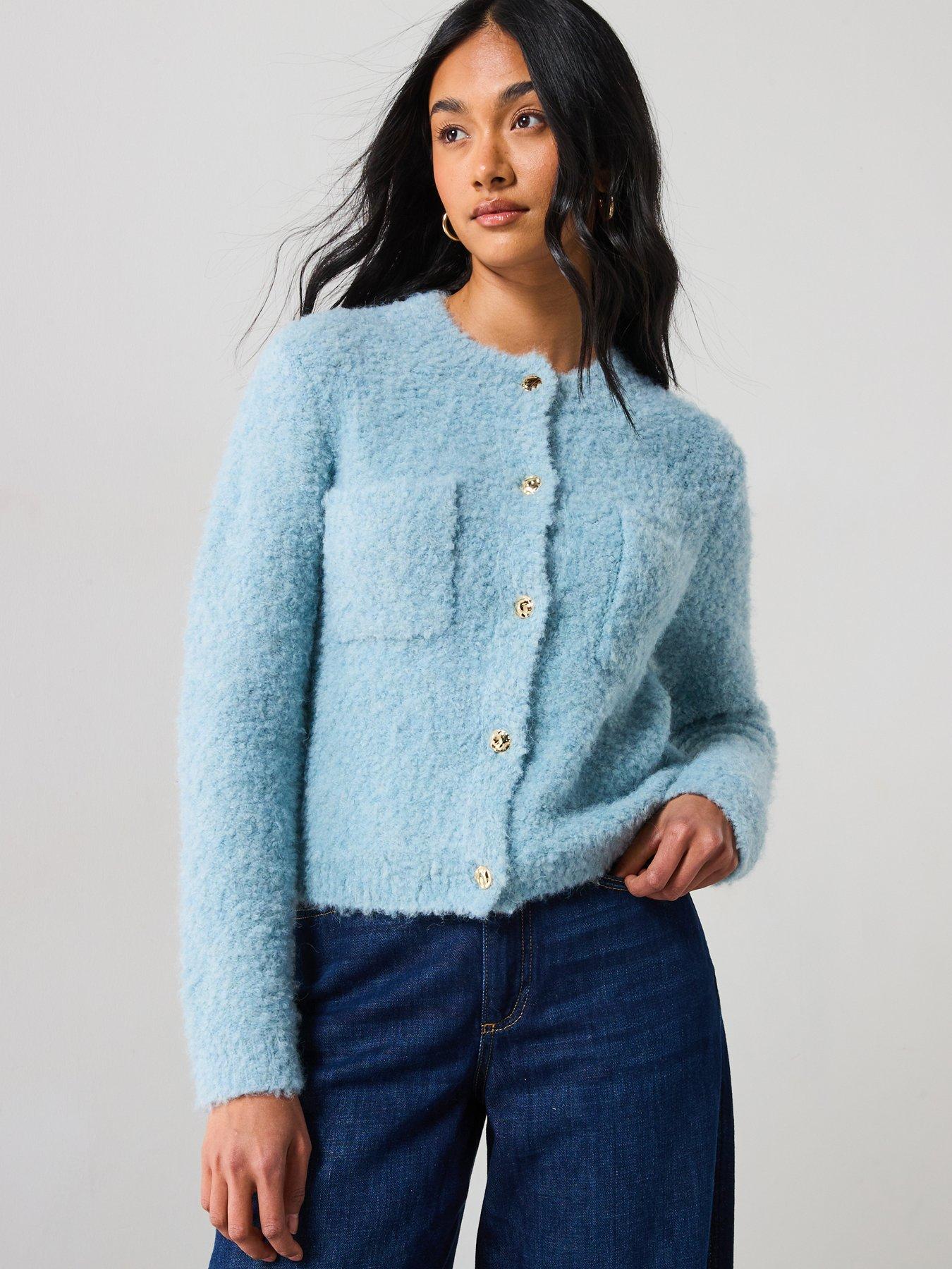 Mango Soft Textured Cardigan - Light Blue | Very