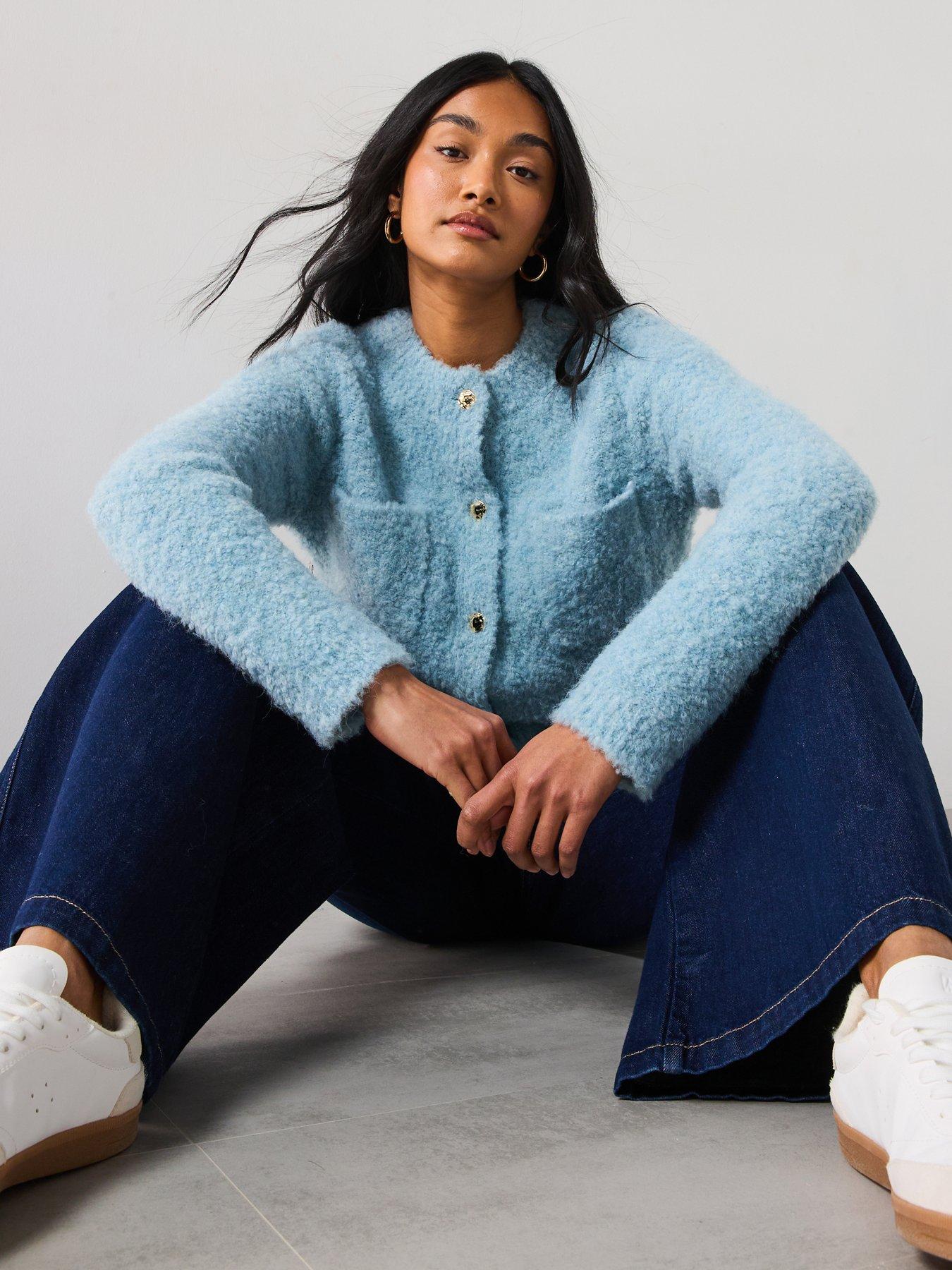 Mango Soft Textured Cardigan - Light Blue | Very