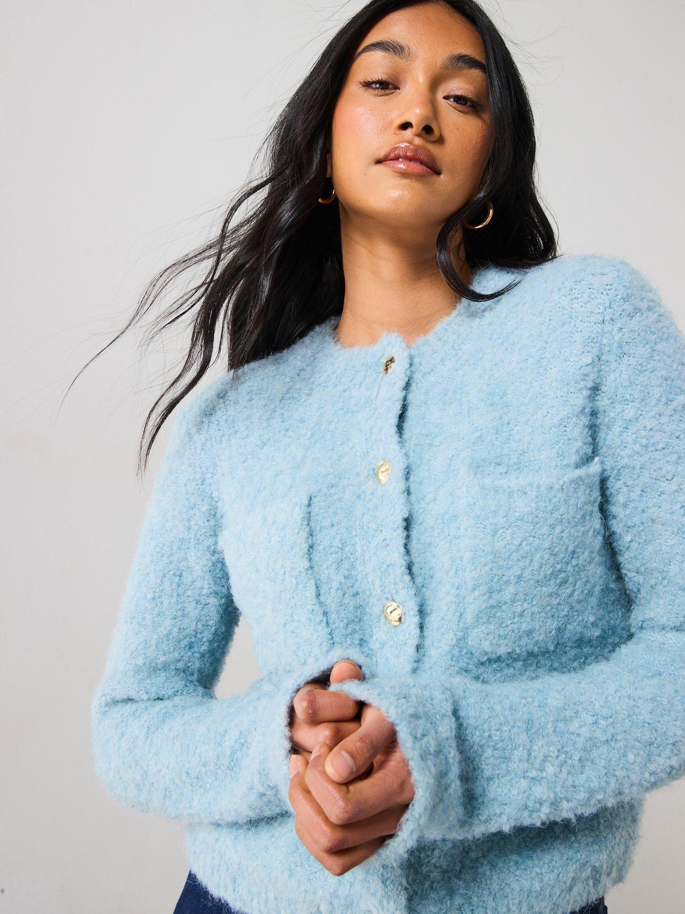 Mango Soft Textured Cardigan - Light Blue | Very