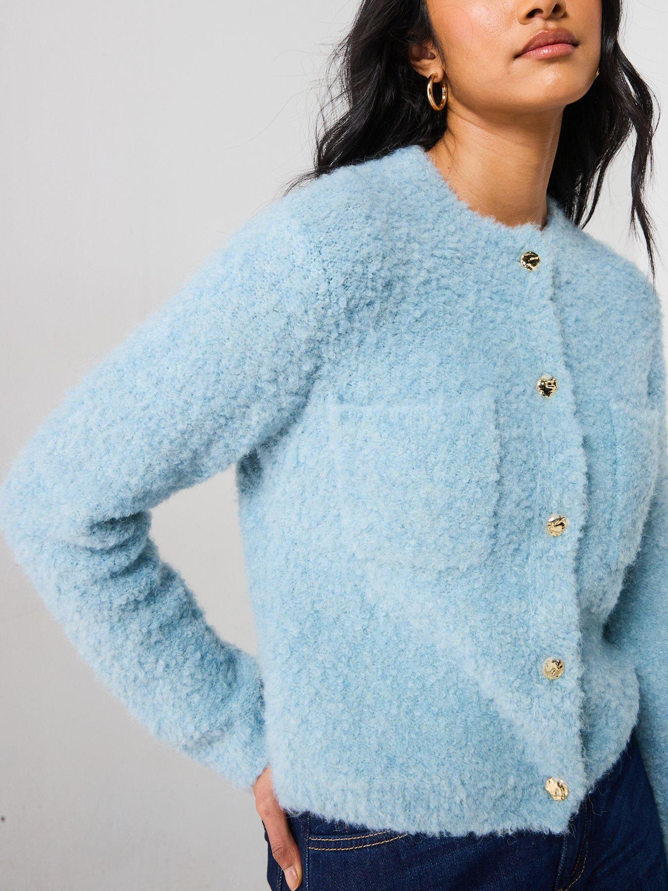 Mango Soft Textured Cardigan - Light Blue | Very