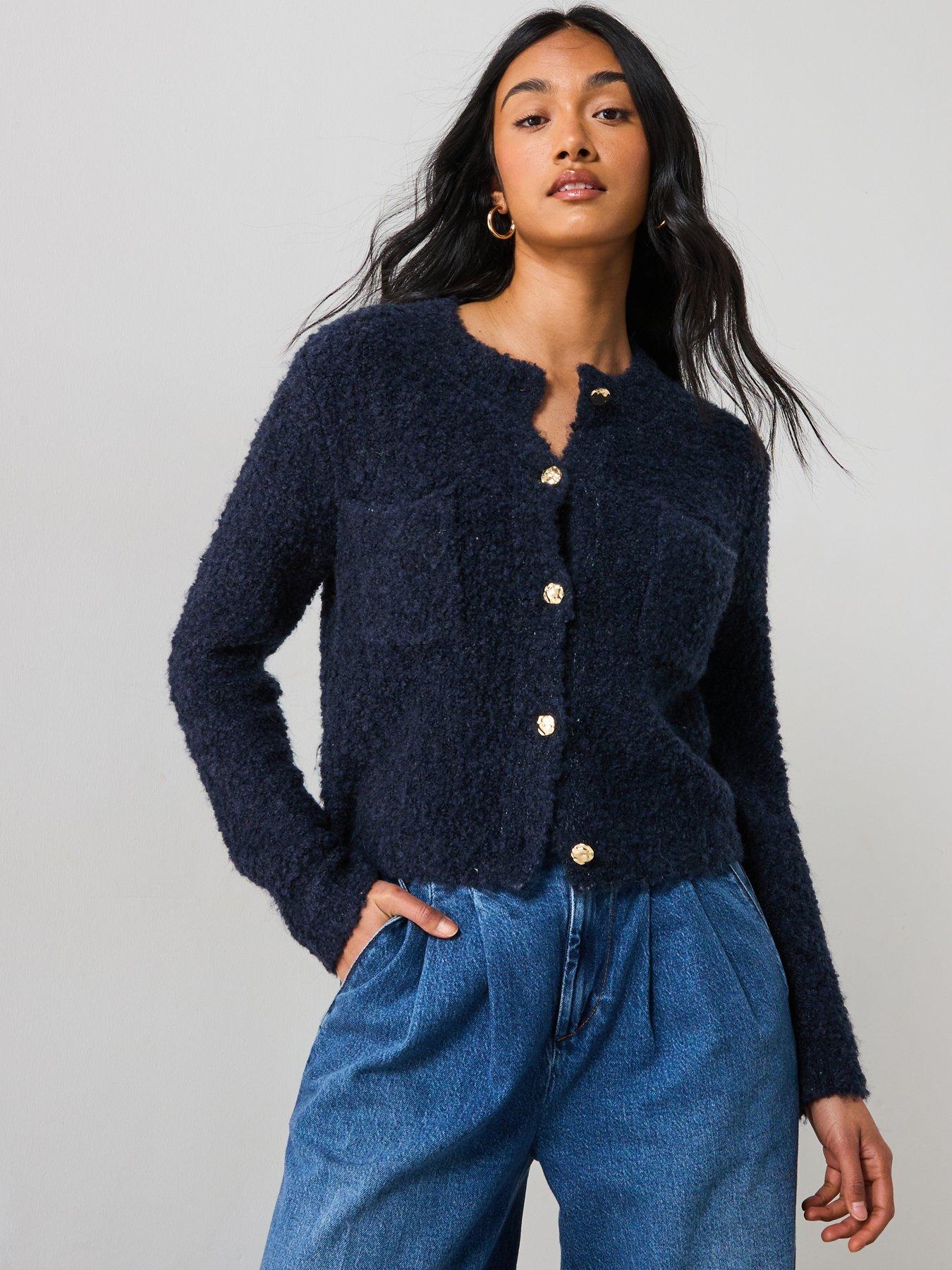 Mango Soft Textured Cardigan - Navy | Very