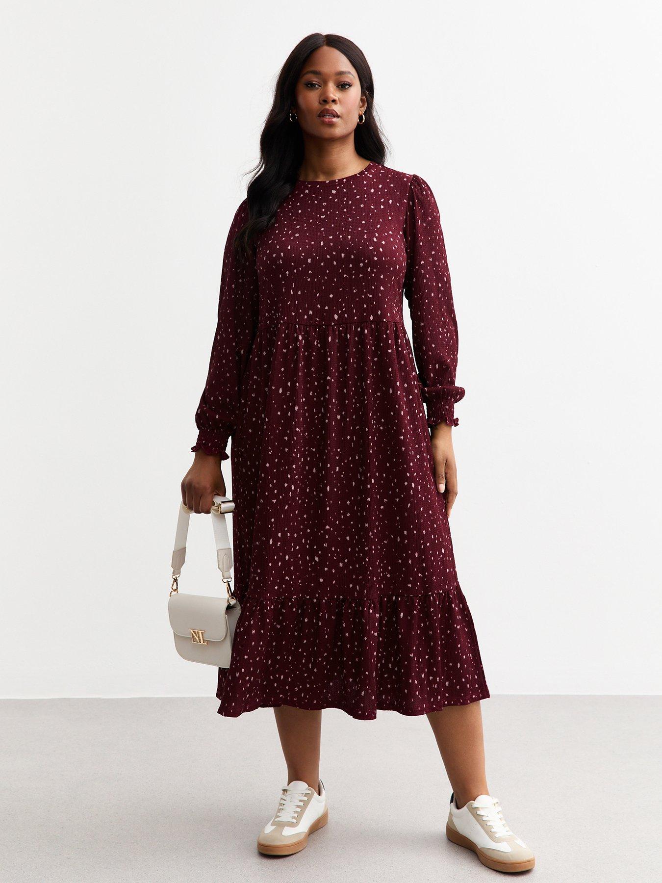 New Look Curves Burgundy Jersey Printed Midi Dress - Red | Very