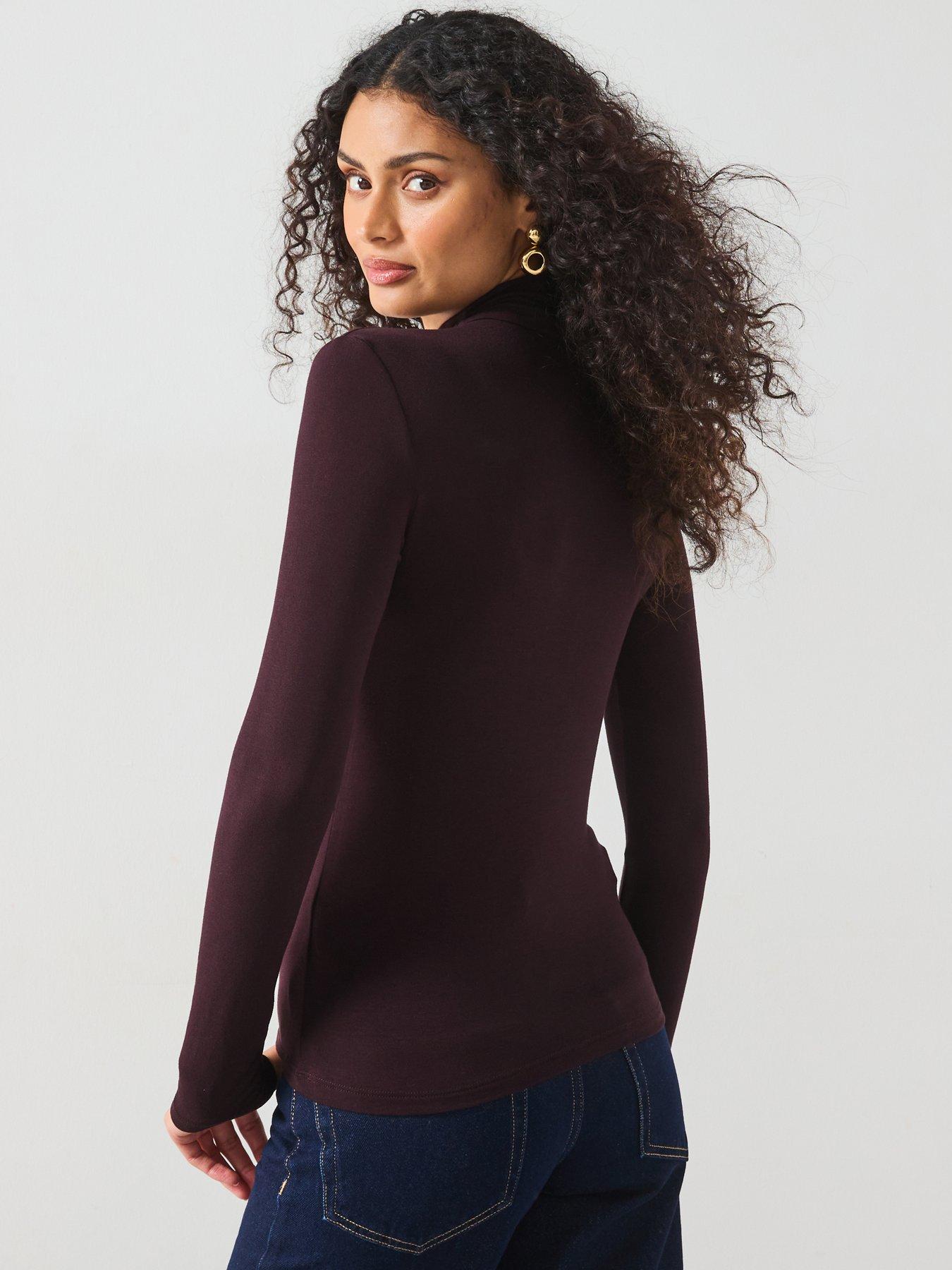 Mango High Neck Jersey Top - Burgundy | Very