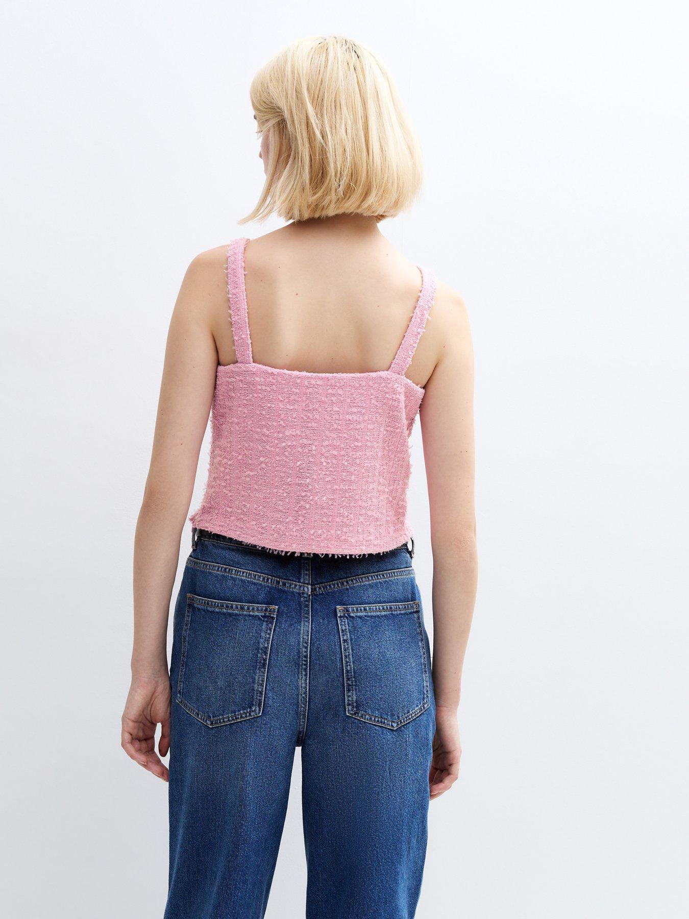 New Look Pink Textured Button Detail Cropped Vest | Very