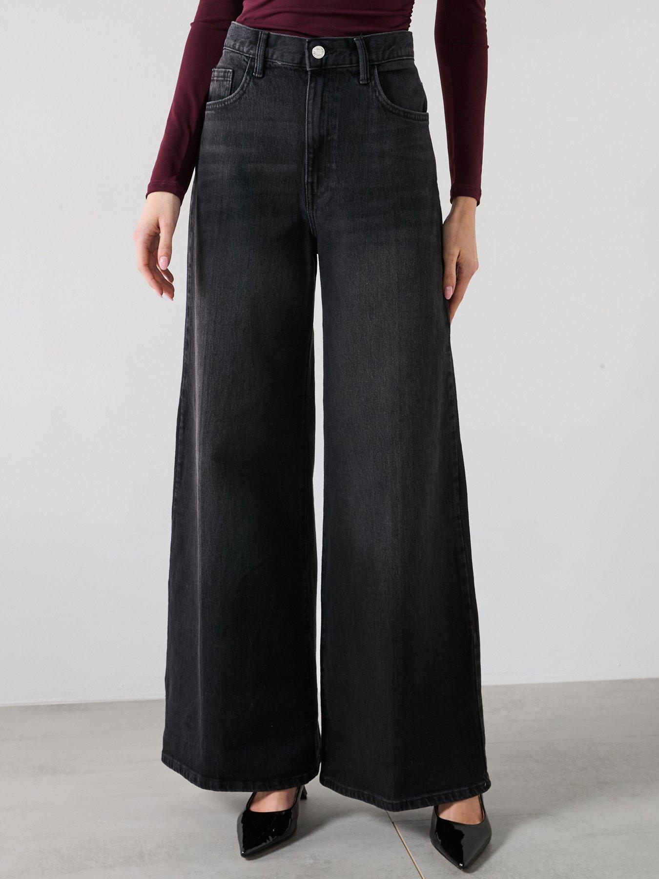 Mango High Rise Wideleg Jeans - Black | Very