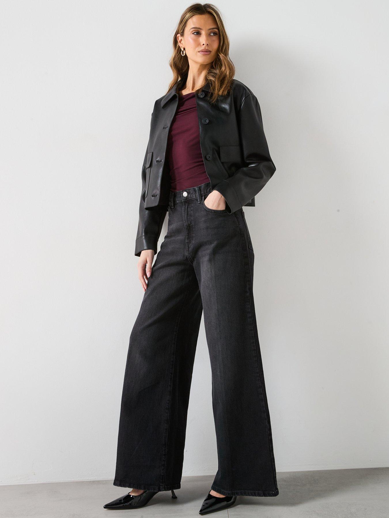 Mango High Rise Wideleg Jeans - Black | Very