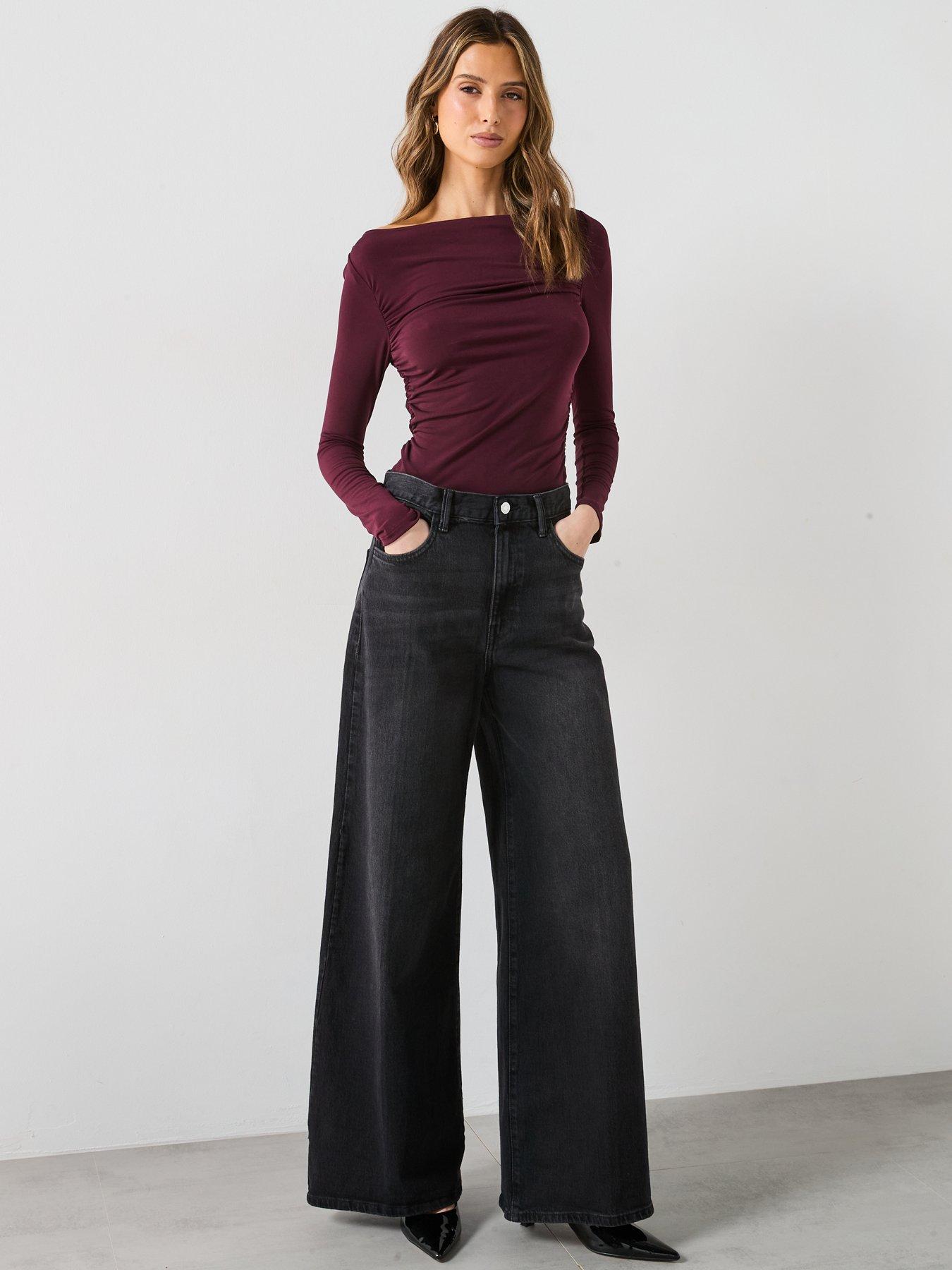 Mango High Rise Wideleg Jeans - Black | Very