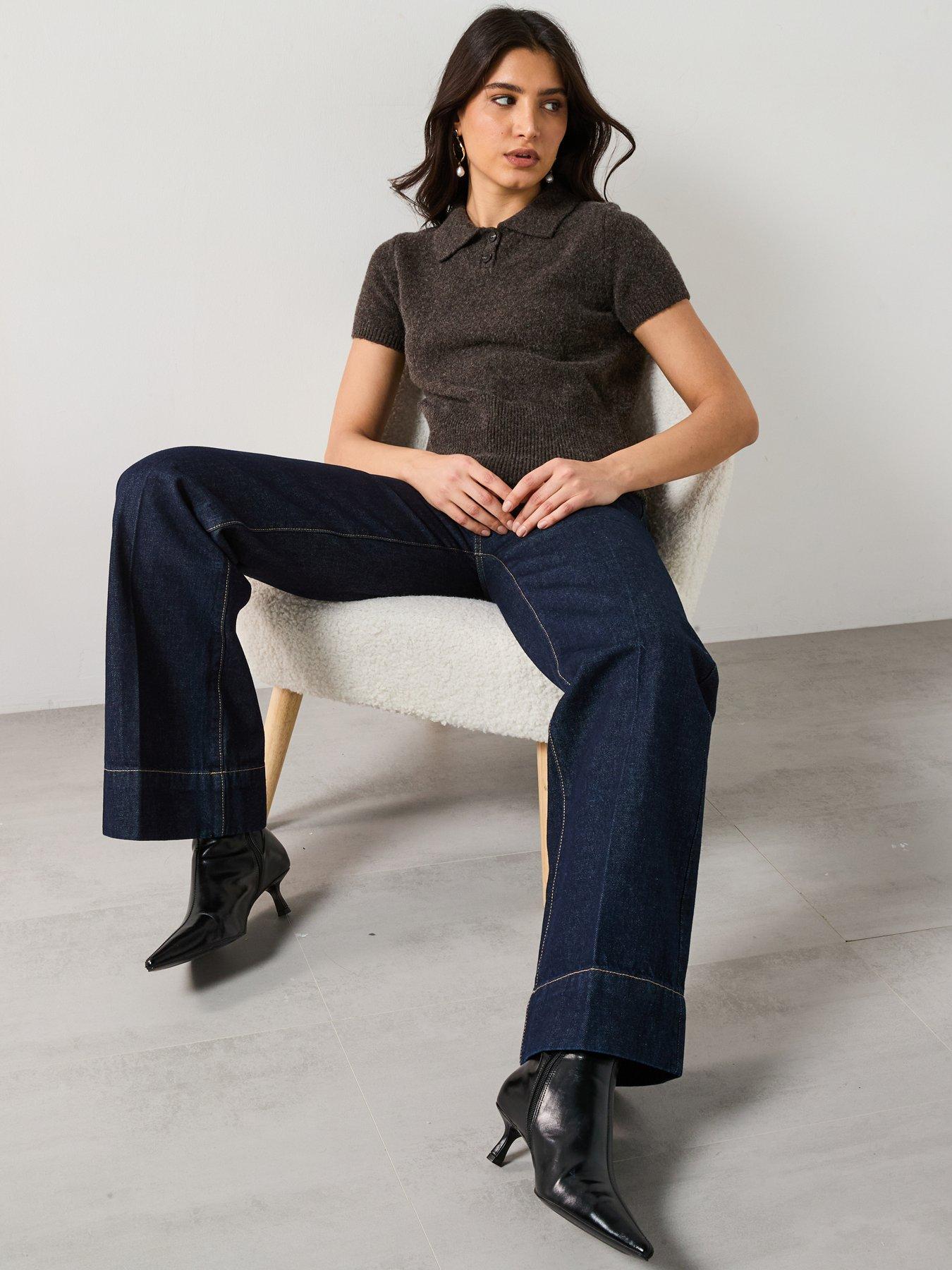 Mango Wide Leg Layla Jeans - Dark Blue | Very
