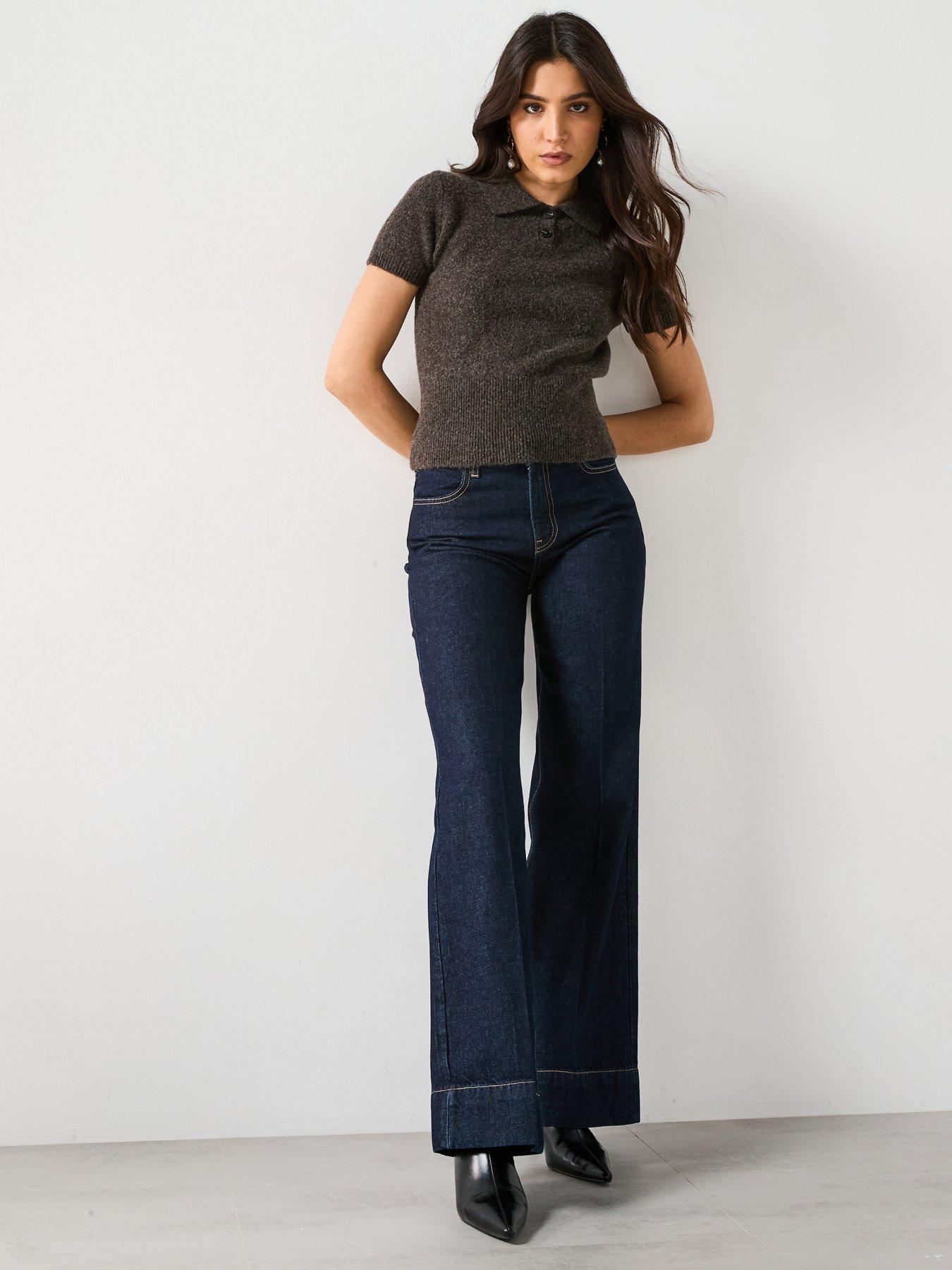 Mango Wide Leg Layla Jeans - Dark Blue | Very