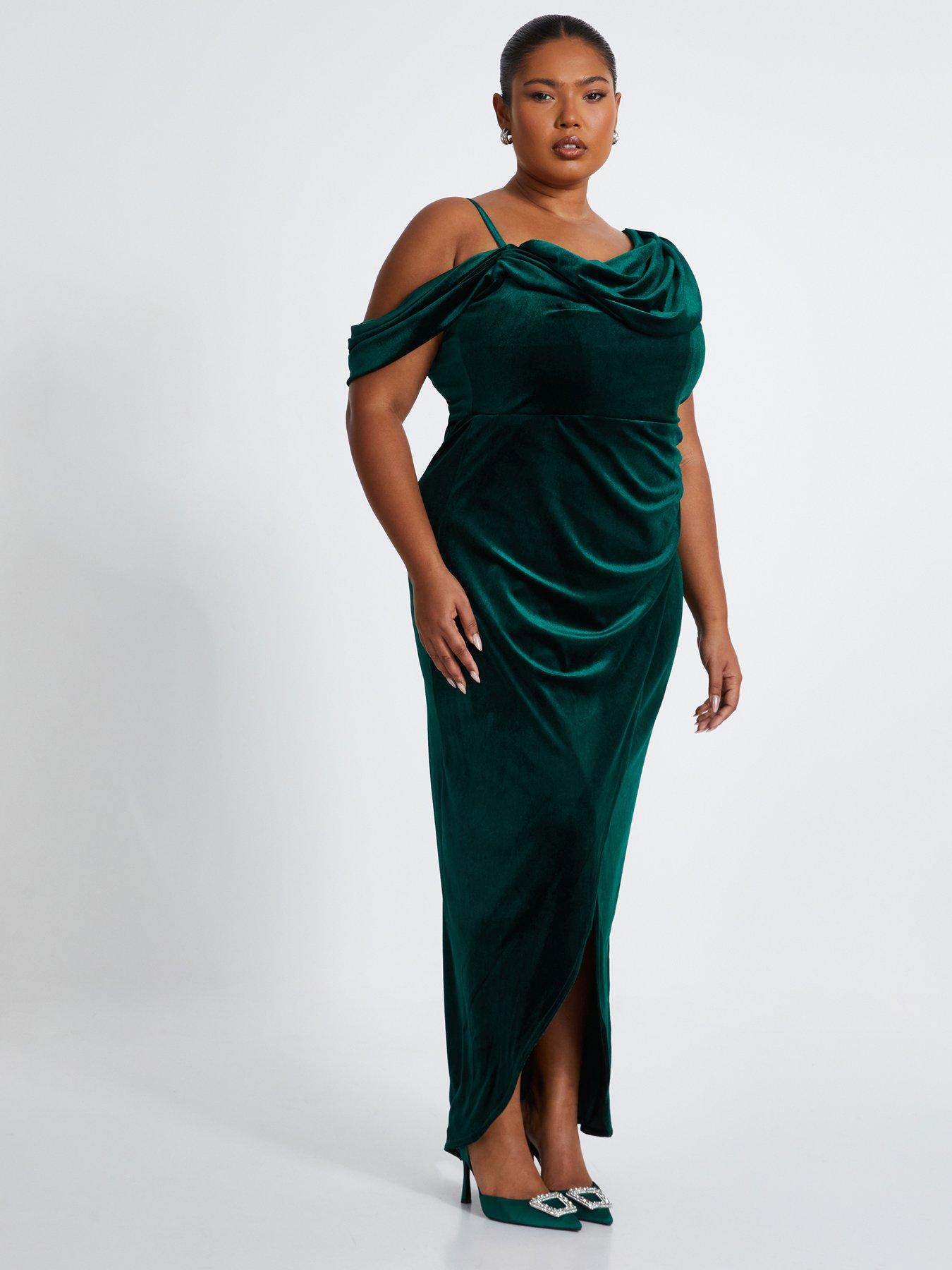 Quiz Bottle Green Curve Velvet Wrap Maxi Dress | Very
