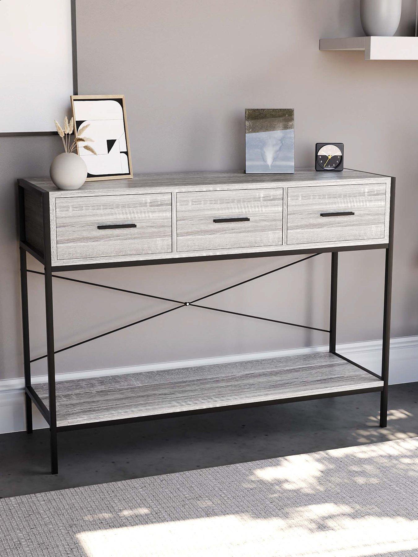Vida Designs Brooklyn 3 Drawer Console Table - Grey Oak | Very