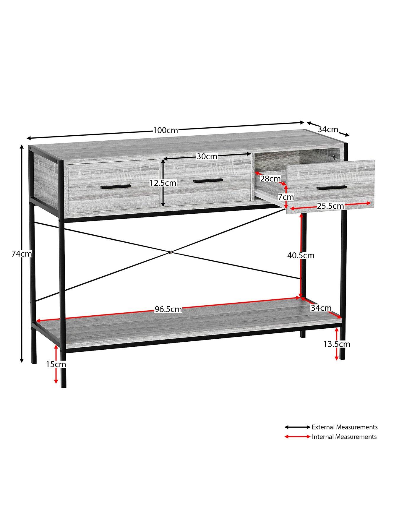 Vida Designs Brooklyn 3 Drawer Console Table - Grey Oak | Very